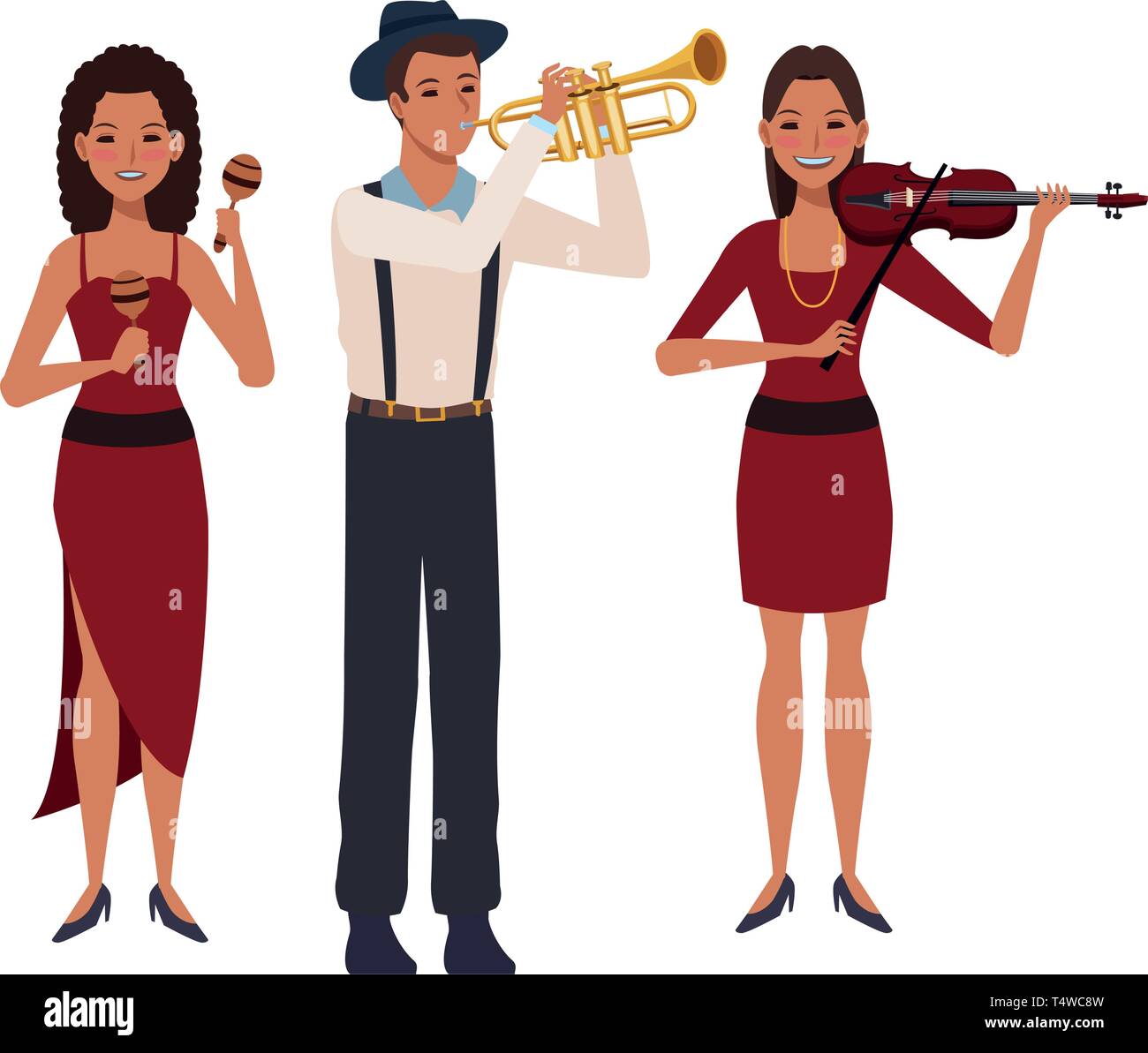 musician playing trumpet violin and maracas Stock Vector Image & Art ...