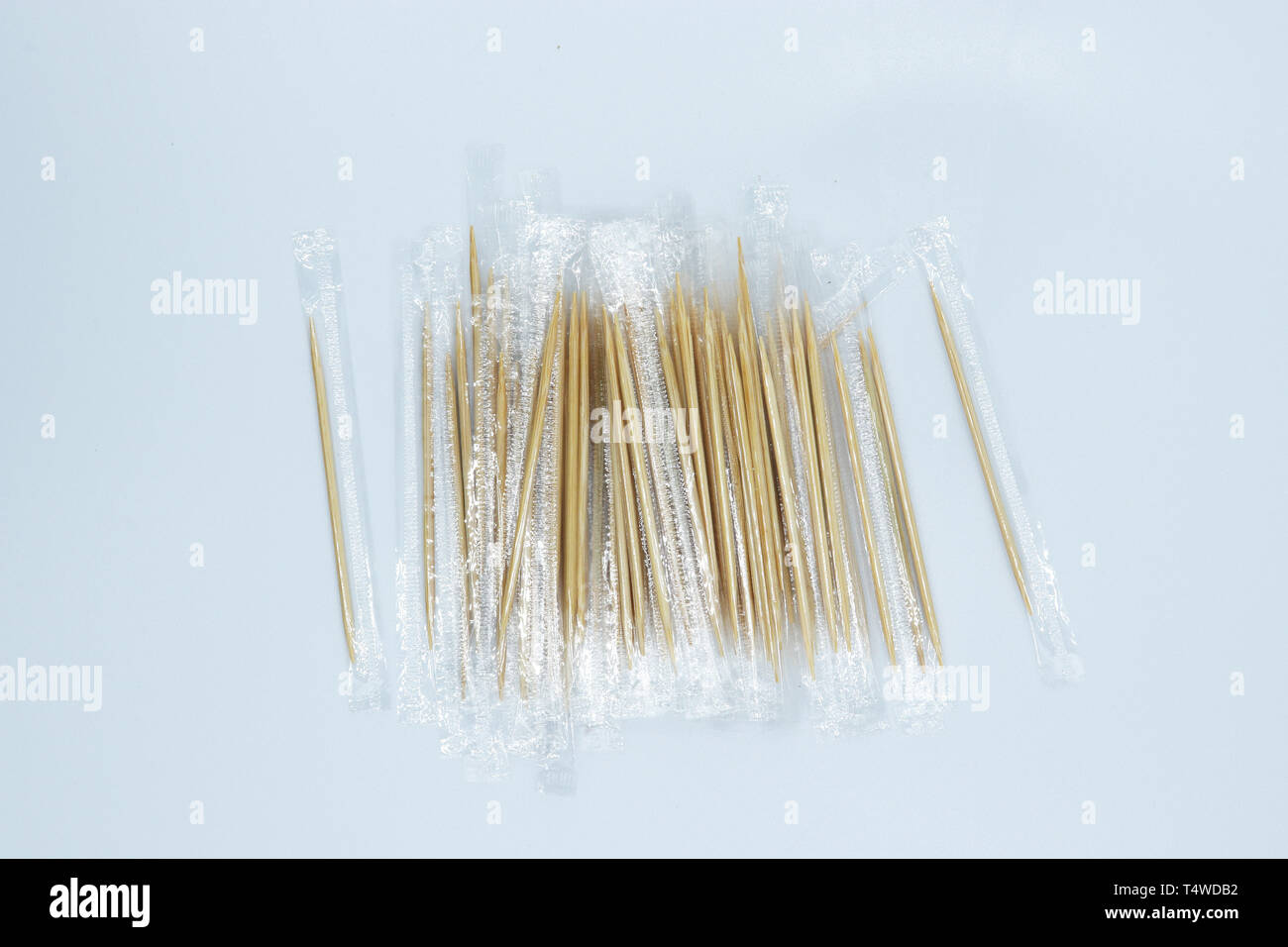 bamboo Toothpick in plastic wrap isolated on white background Stock ...