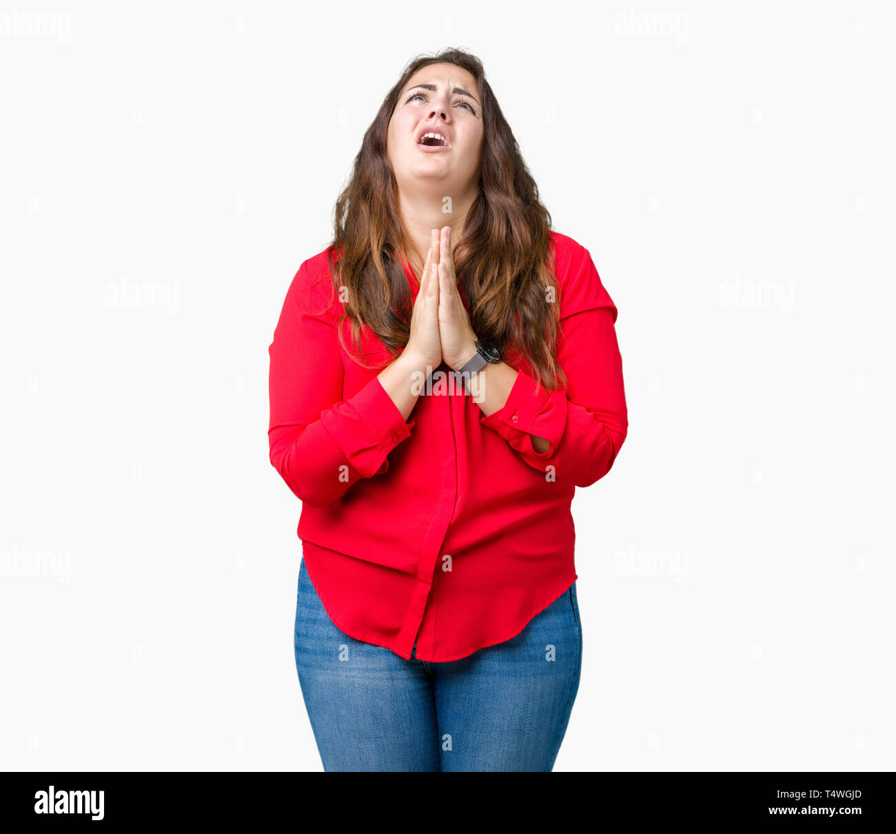 Beautiful plus size young business woman over isolated background ...