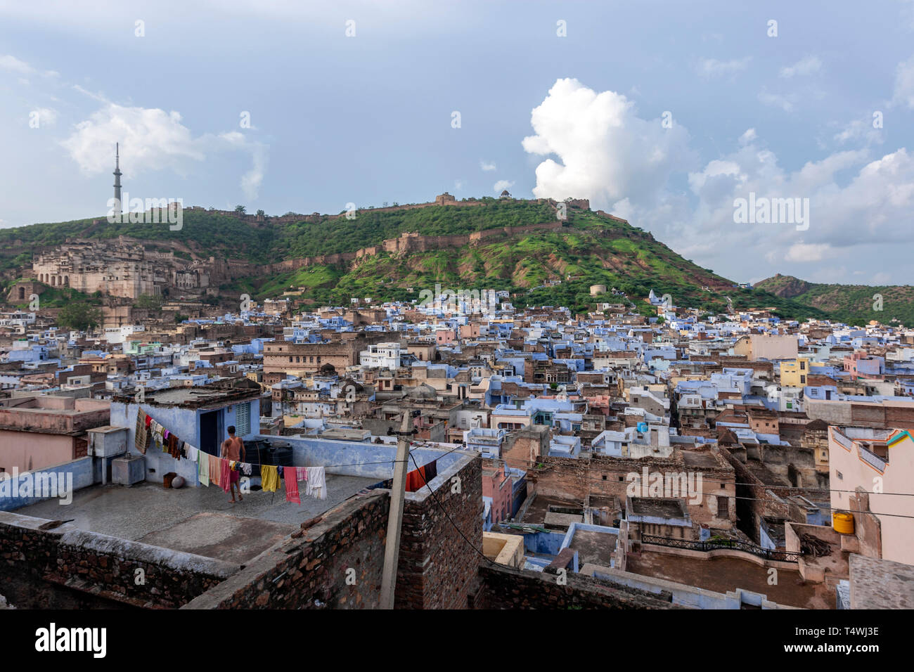 Bundi view, with Garh Palace and Taragarh fort, Bundi, Rajasthan, India ...