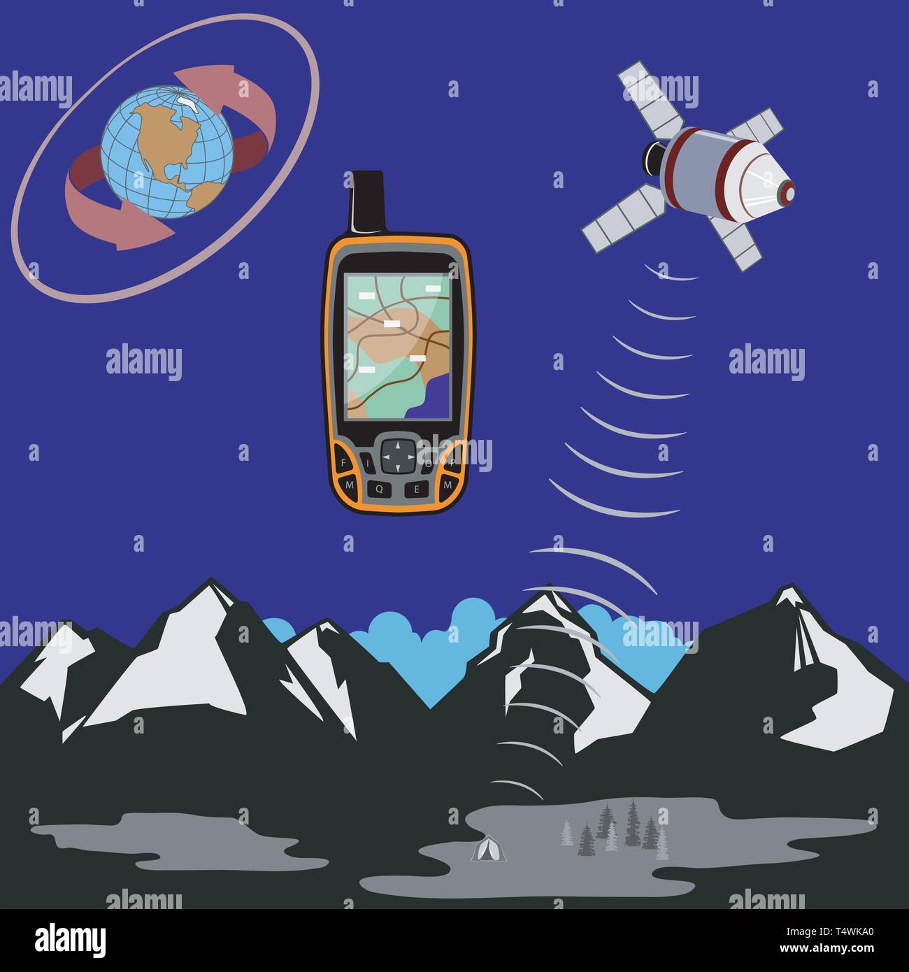 Navigator for locating on the ground. The globe, the satellite flies ...