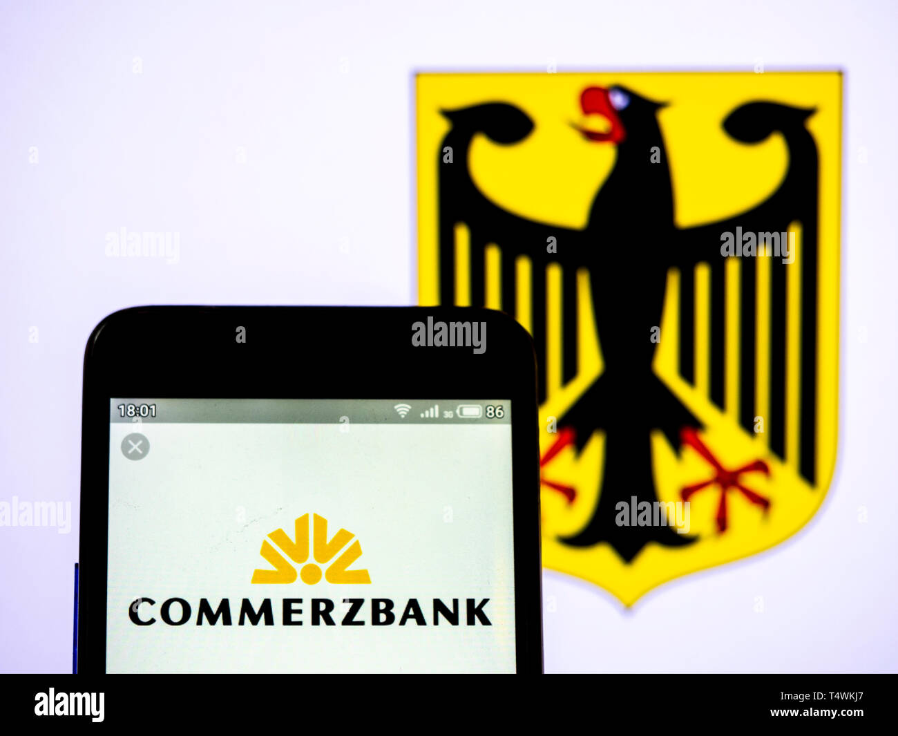 In this photo illustration a Commerzbank AG logo seen displayed on a ...