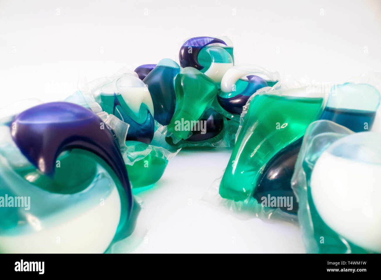 Washing gel capsules stack on white background Dissolving laundry ...