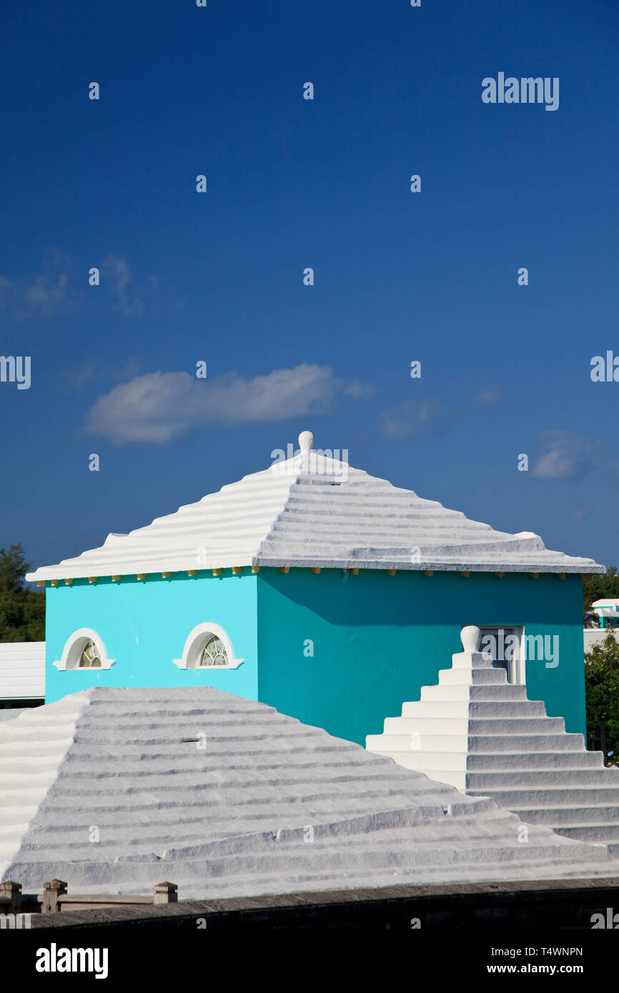 Bermuda, traditional white stone roofs on colourful Bermuda houses ...
