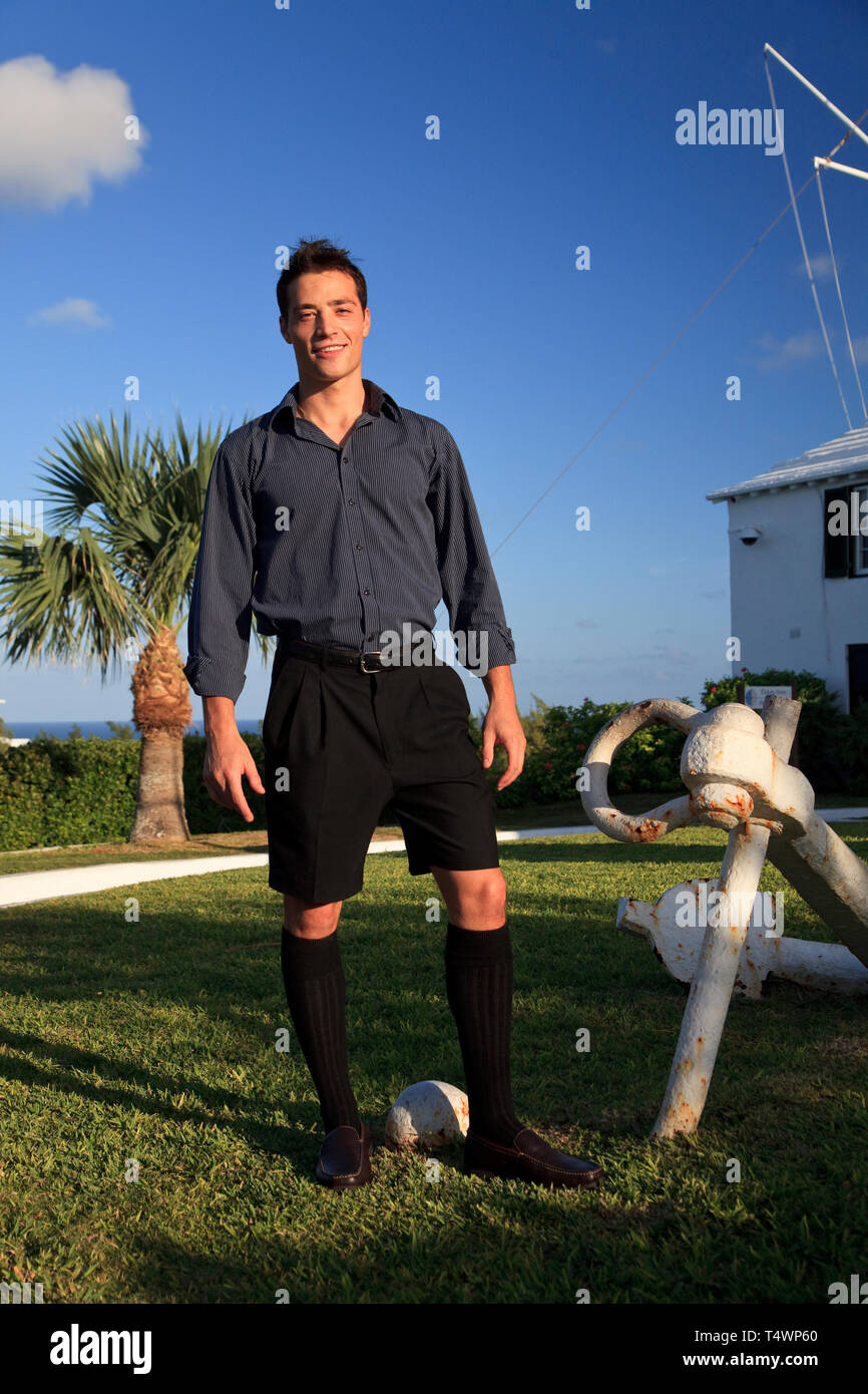 Bermuda, Southampton Parish, Gibbs Hill lighthouse, man wearing ...