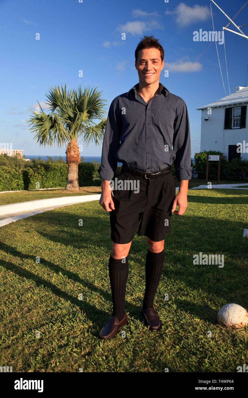 Bermuda, Southampton Parish, Gibbs Hill lighthouse, man wearing ...