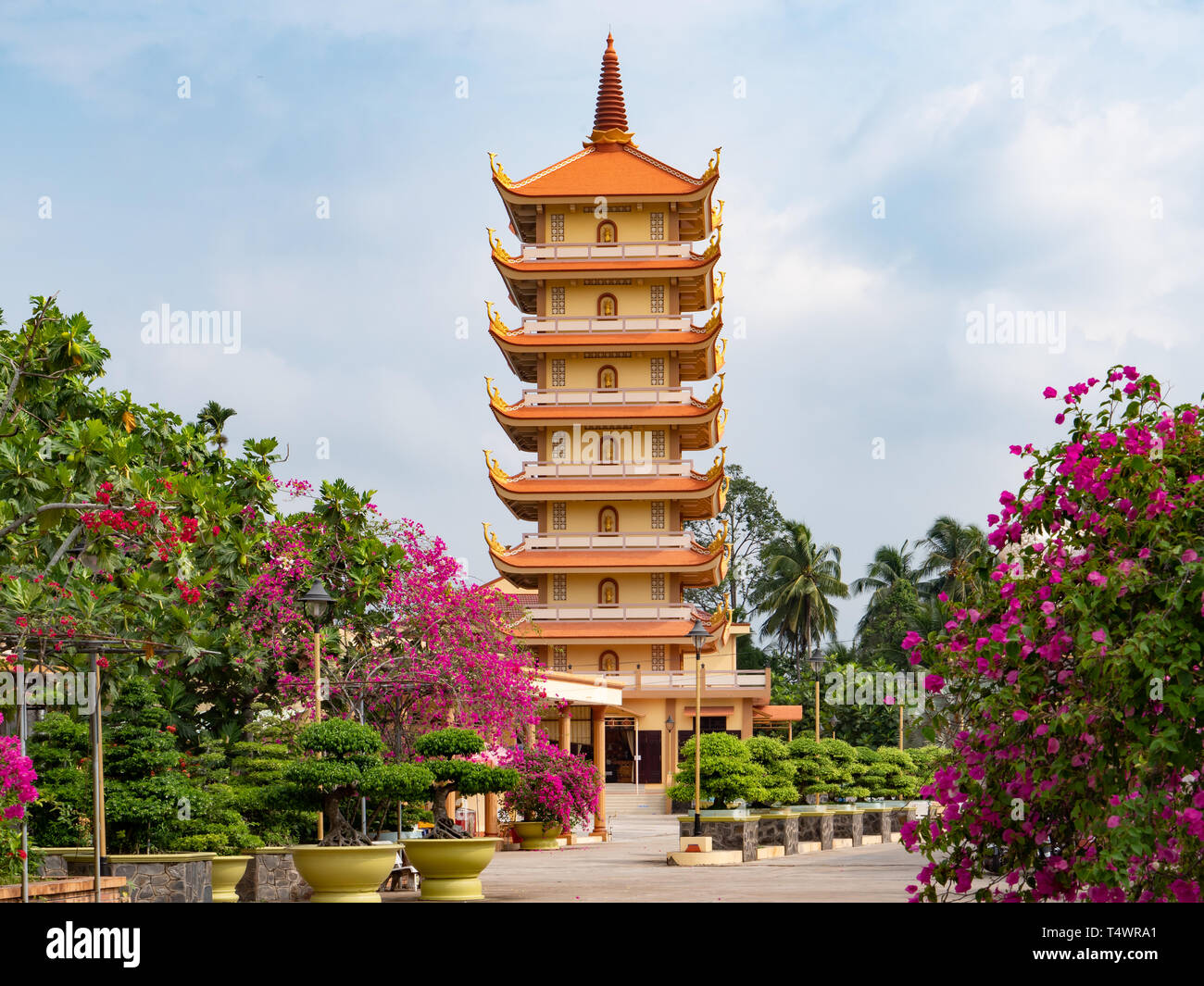 Tower building at the Vinh Trang Temple, Chua Vinh Trang, in My Tho ...
