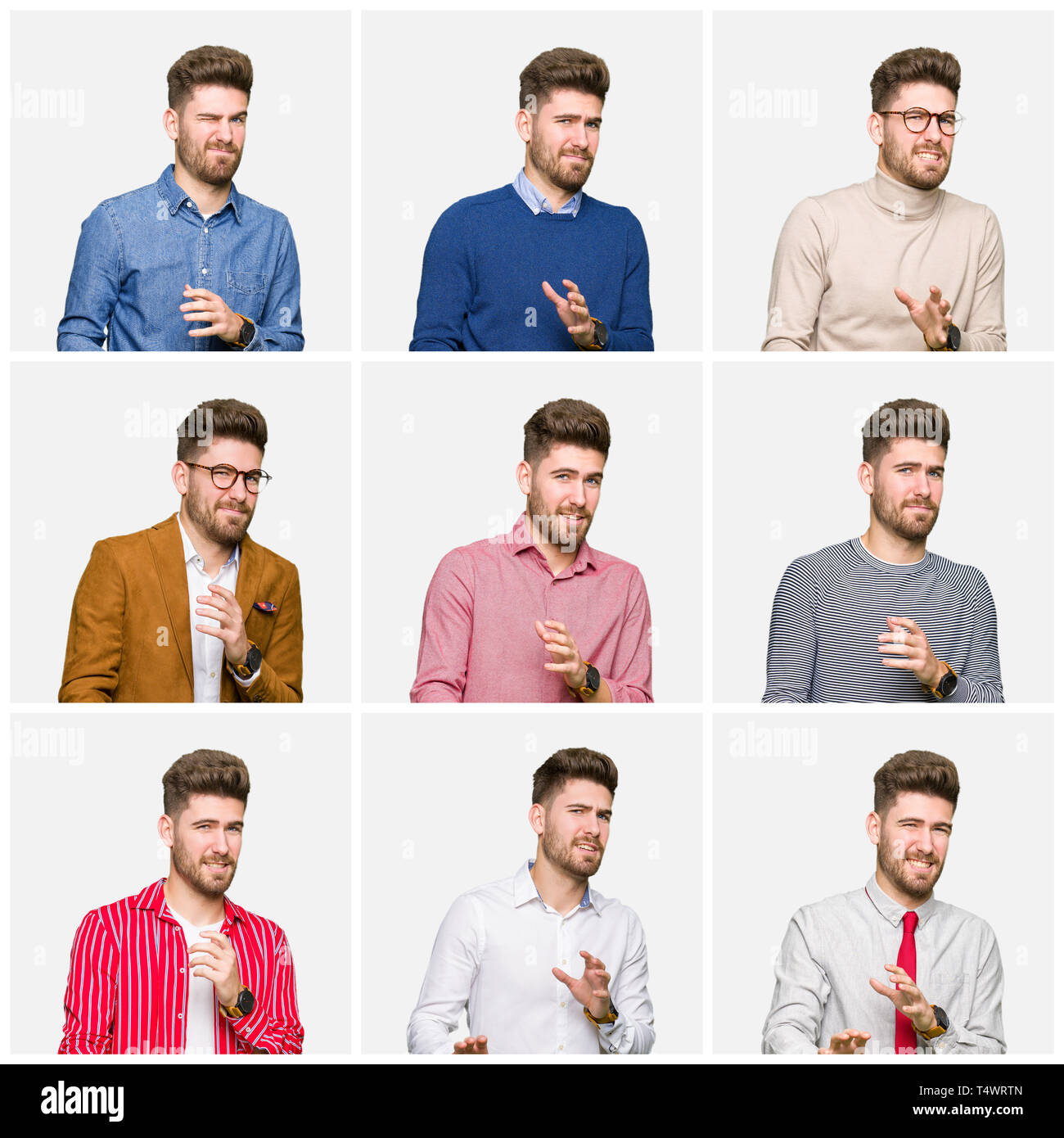 Collage of handsome young business man wearing different looks over ...