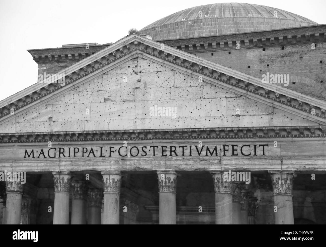 detail of the pediment of the temple of the Pantheon in Rome Italy ...