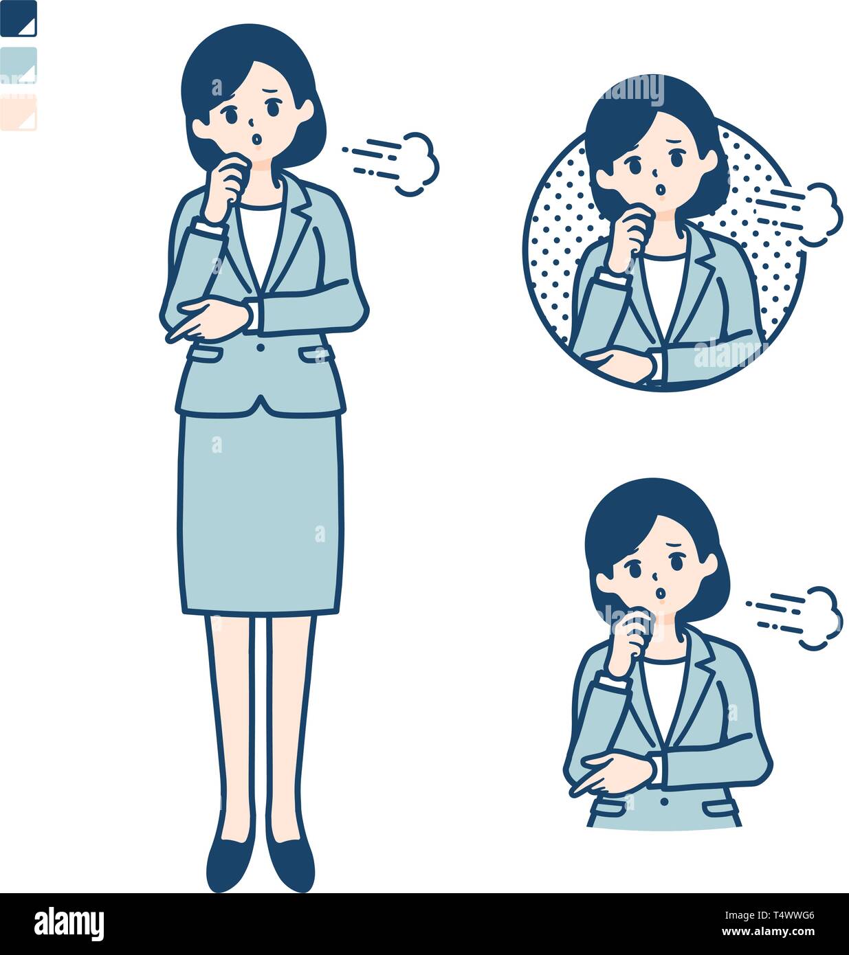 A young Business woman in a suit with Sighing images. It's vector art ...