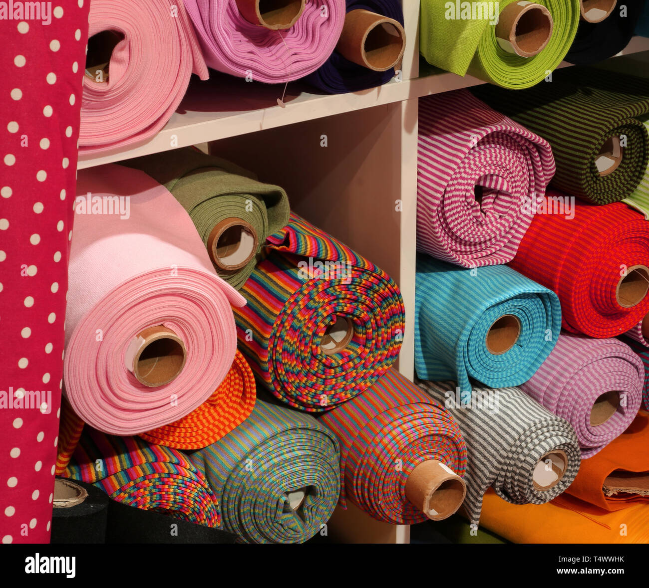 sale of fabrics of varieties in the textiles and fabrics shop Stock ...