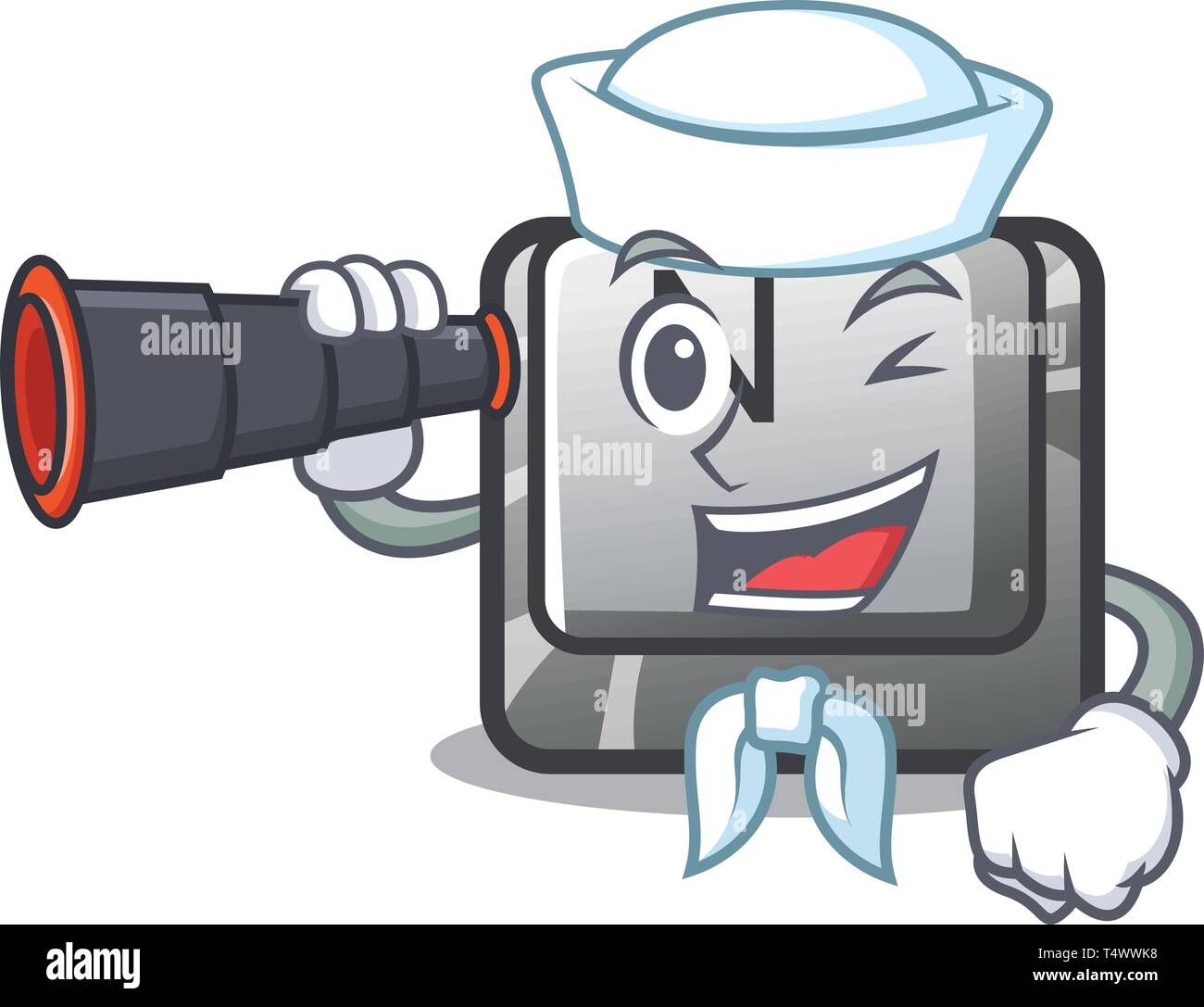 Sailor With Binocular N Button Attached To Mascot Keyboard Stock Vector
