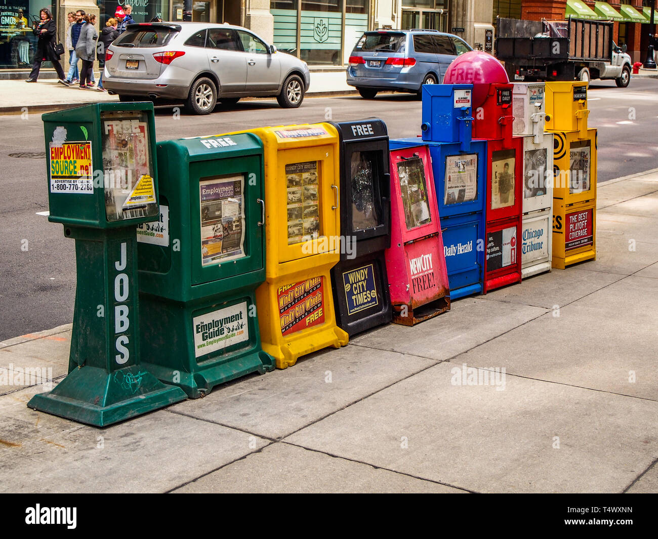 Chicago, United States - May 13, 2015 - Newspaper vending machines on ...