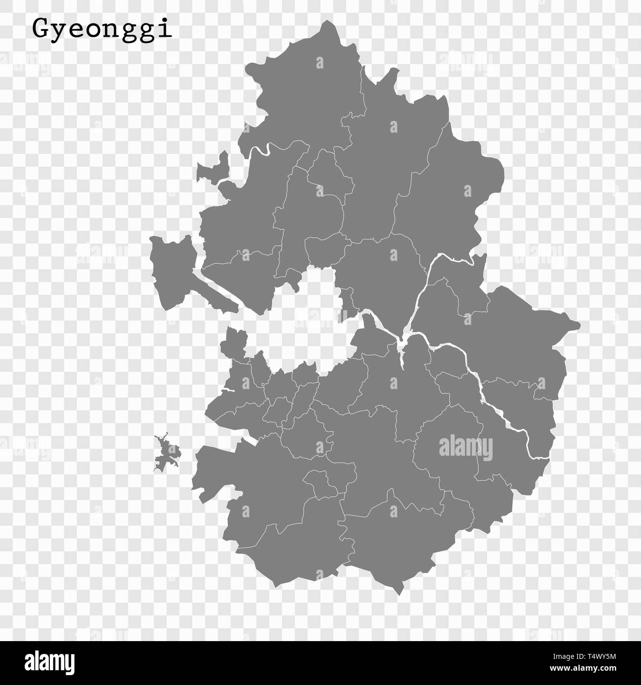 High Quality map of Gyeonggi is a province of South Korea, with borders ...