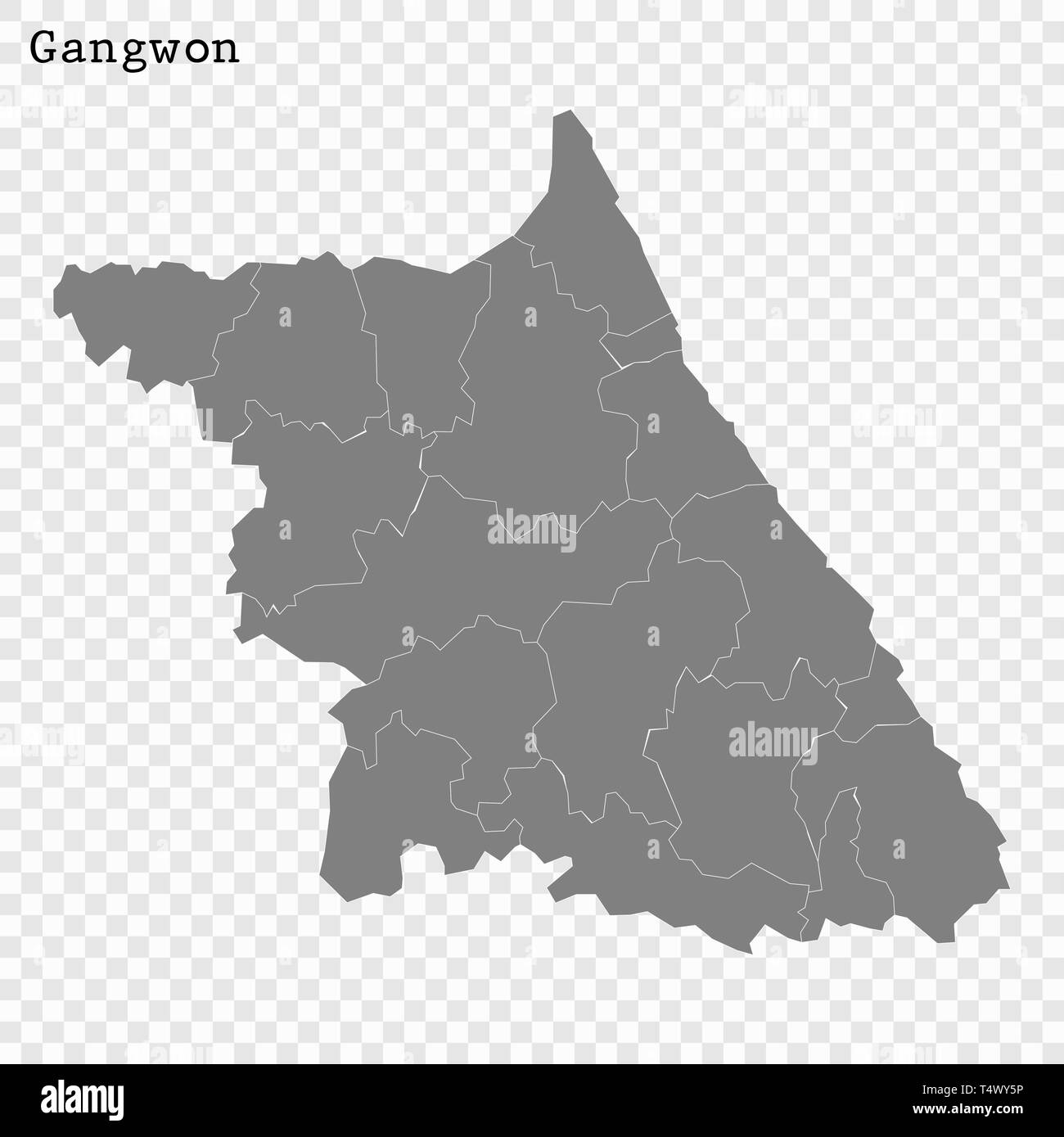 High Quality map of Gangwon is a province of South Korea, with borders ...