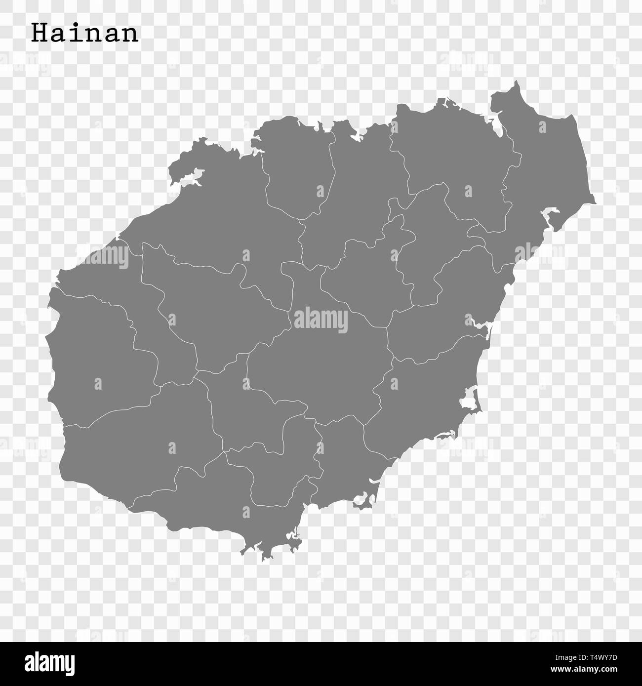 High Quality map of Hainan is a province of China, with borders of the ...