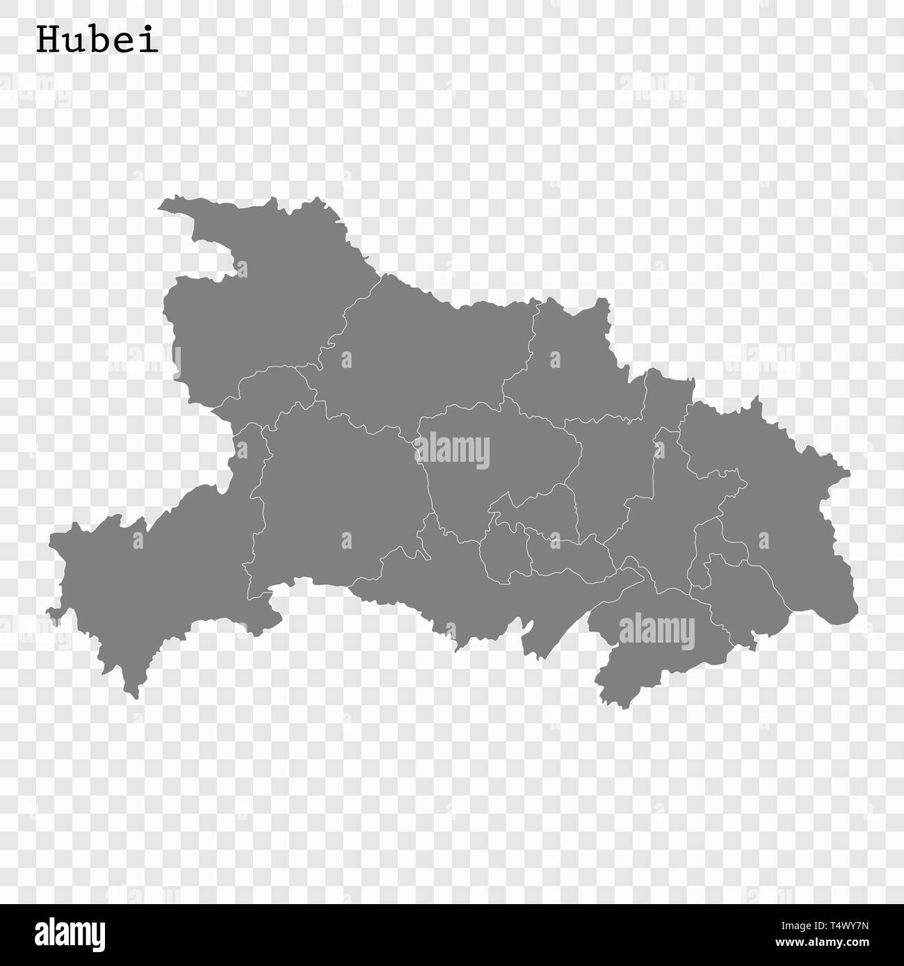 High Quality map of Hubei is a province of China, with borders of the ...