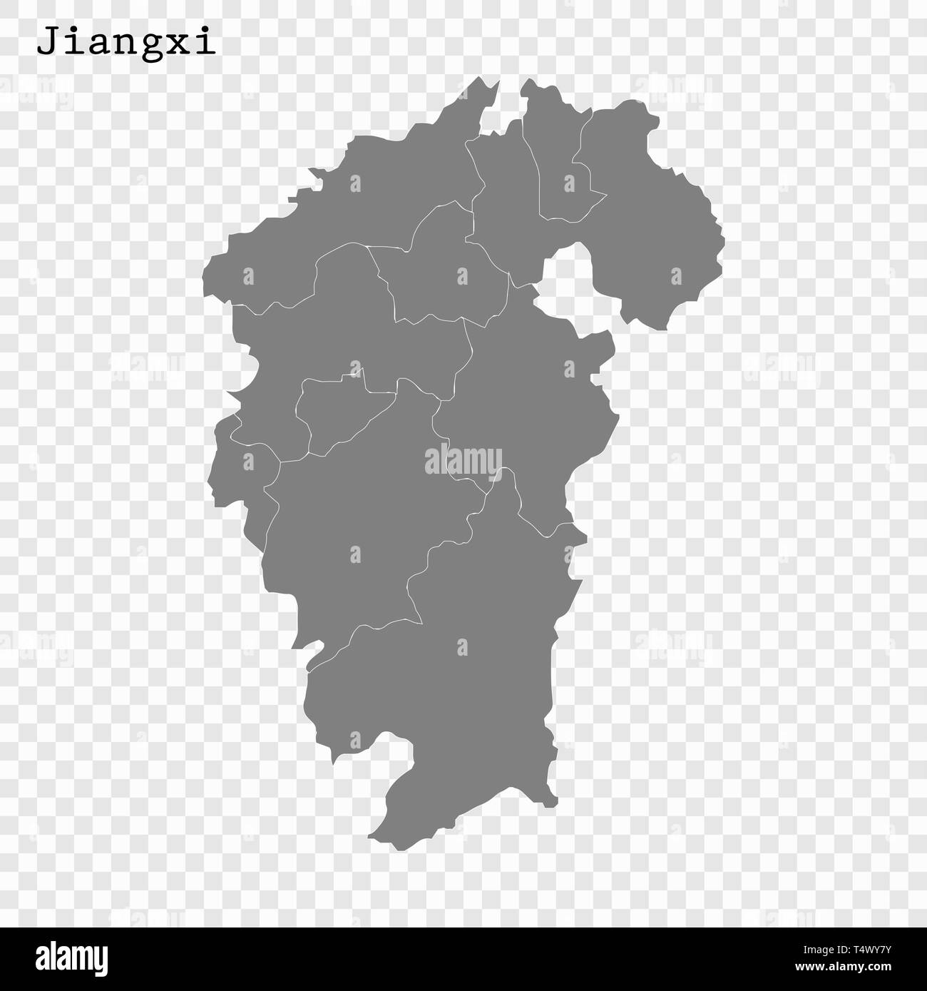 High Quality map of Jiangxi is a province of China, with borders of the ...