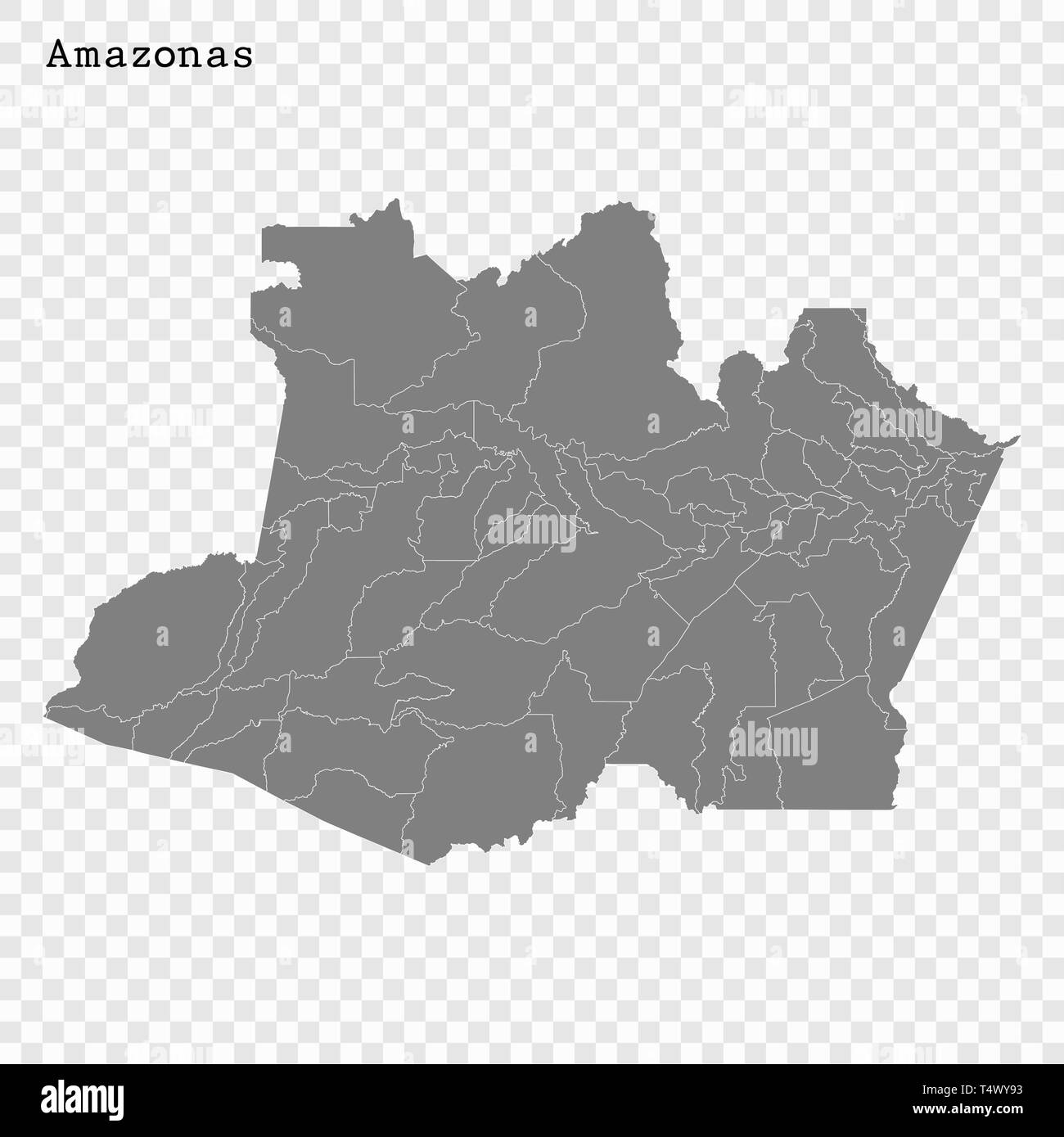 High Quality map of Amazonas is a state of Brazil, with borders of the ...