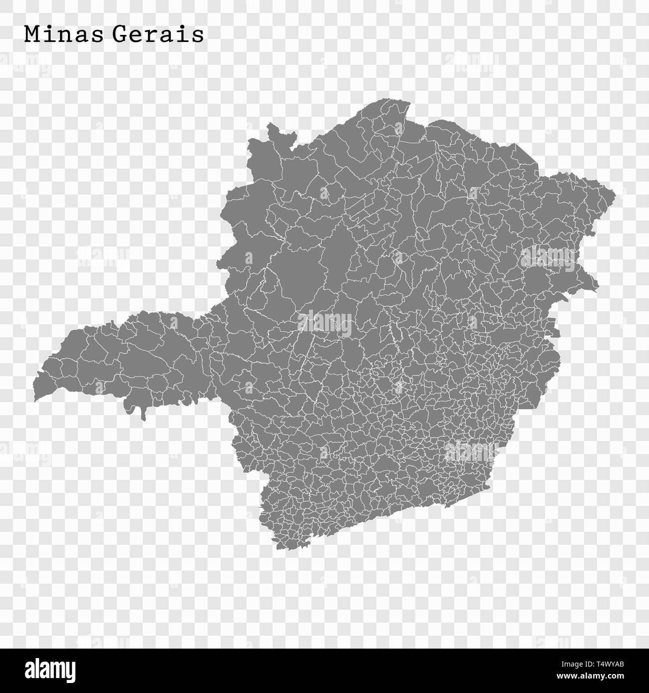 High Quality map of Minas Gerais is a state of Brazil, with borders of ...