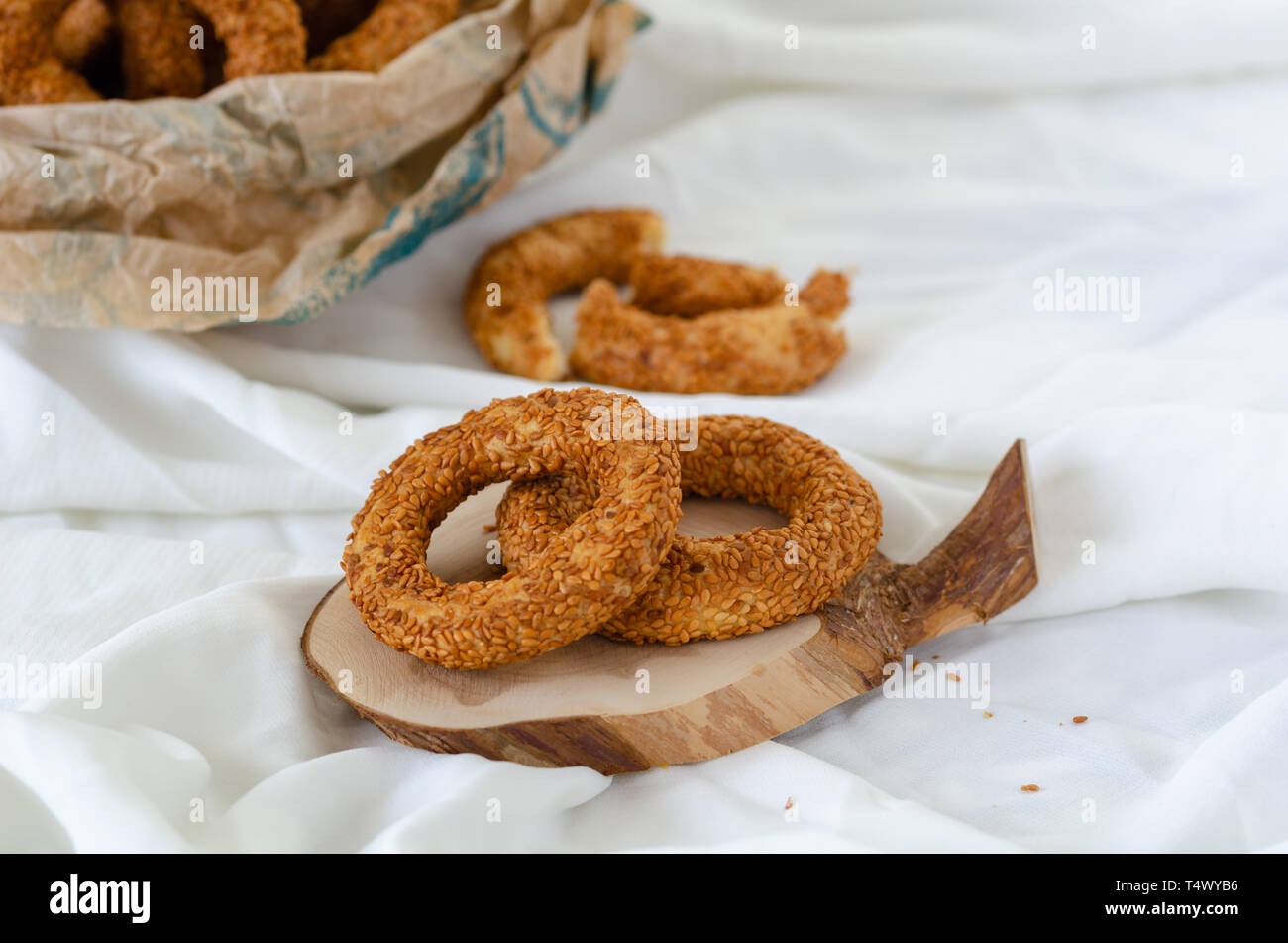 Turkish Traditional Bagel Kandil Simidi / Simit with Sesame Seeds. They ...