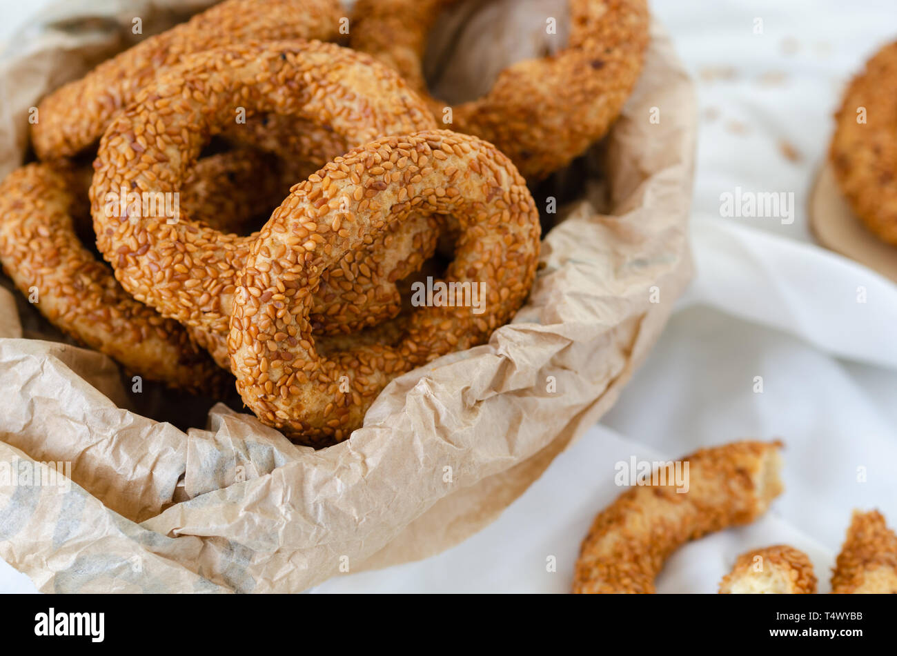 Turkish Traditional Bagel Kandil Simidi / Simit with Sesame Seeds. They ...