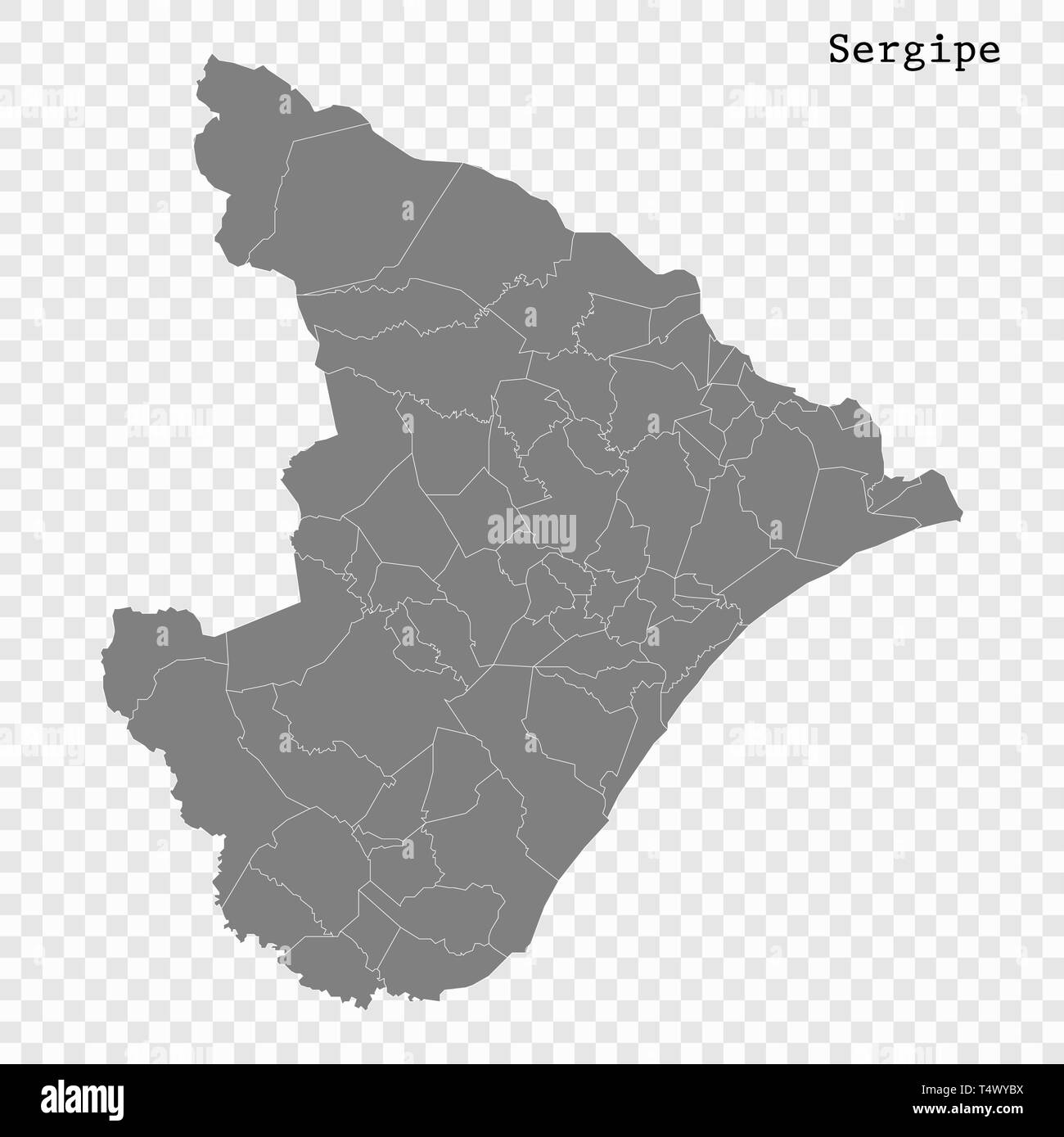 High Quality map of Sergipe is a state of Brazil, with borders of the ...