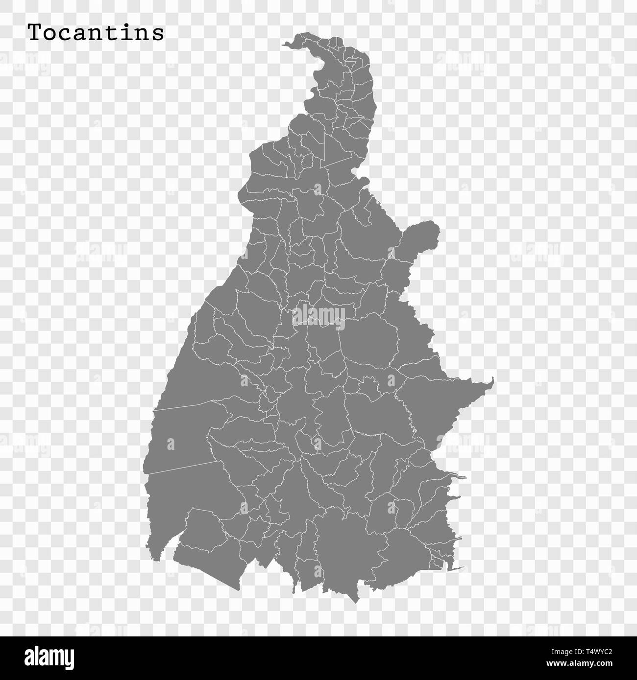 High Quality map of Tocantins is a state of Brazil, with borders of the ...