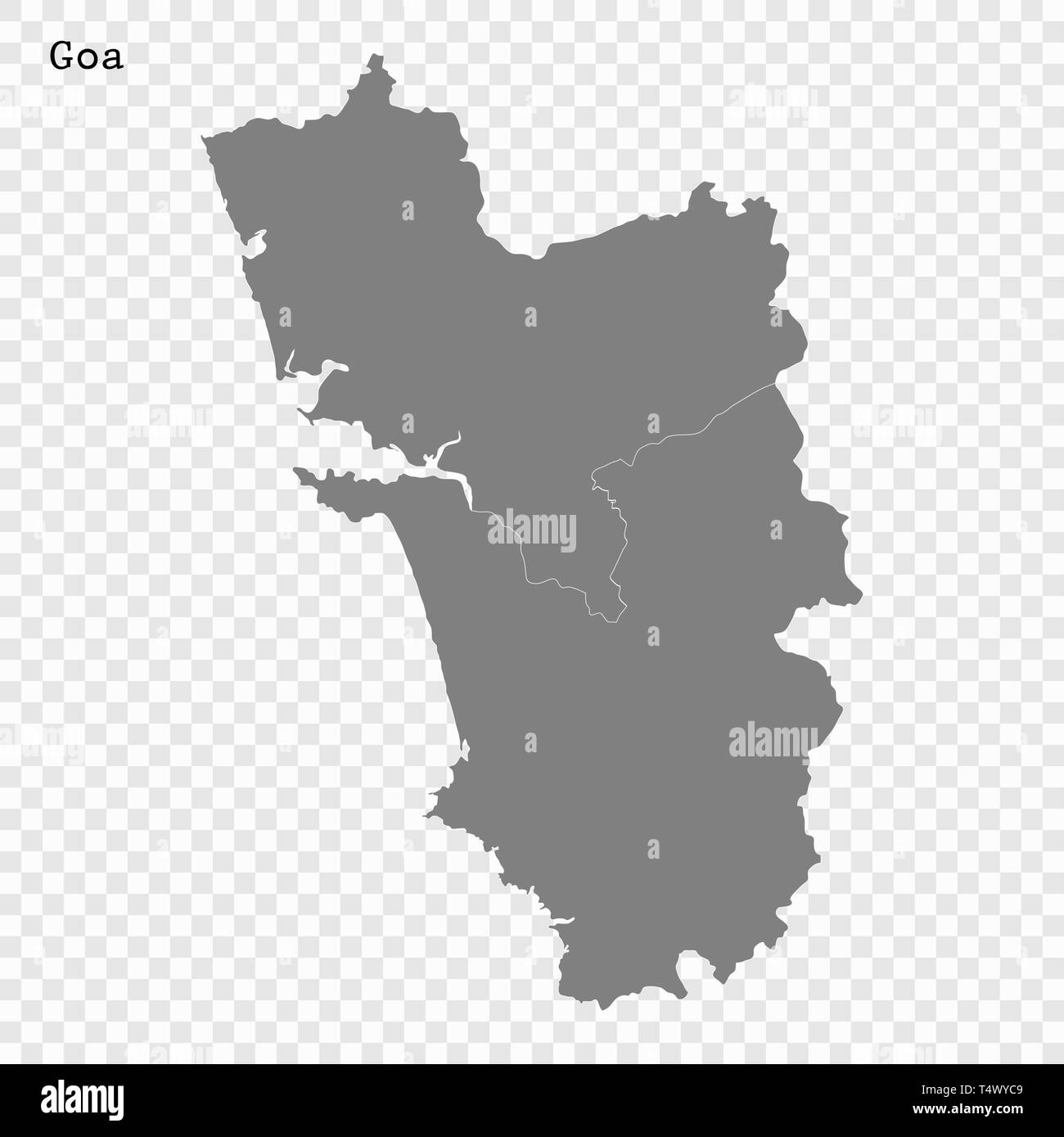 High Quality map of Goa is a state of India, with borders of the ...