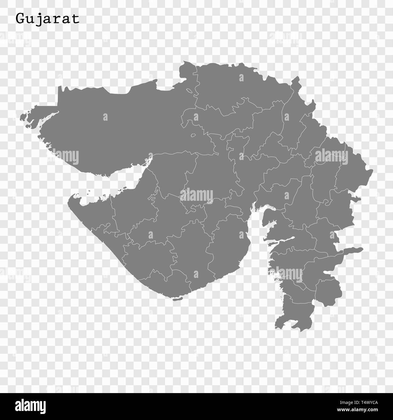 High Quality map of Gujarat is a state of India, with borders of the ...