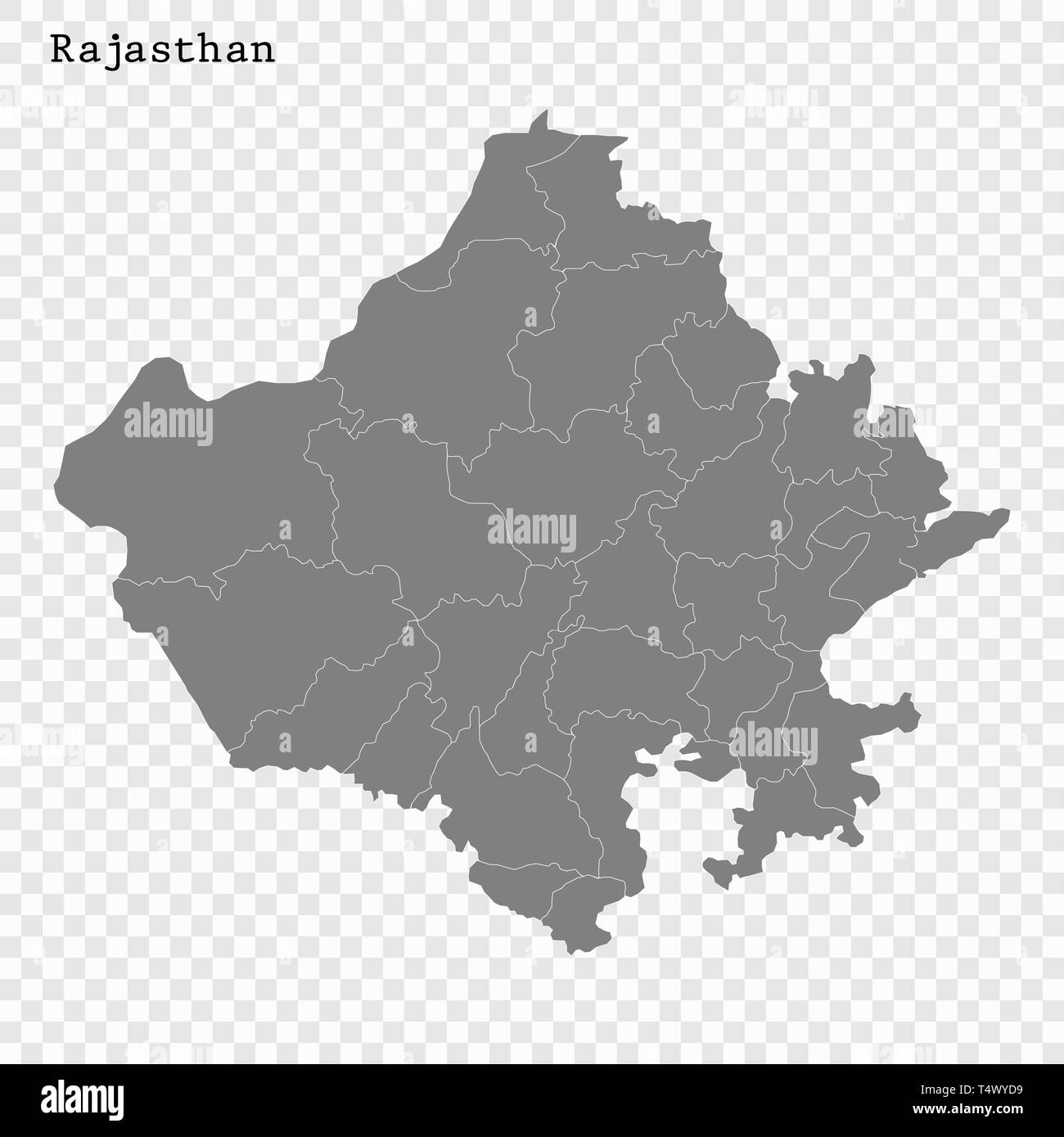 High Quality map of Rajasthan is a state of India, with borders of the ...