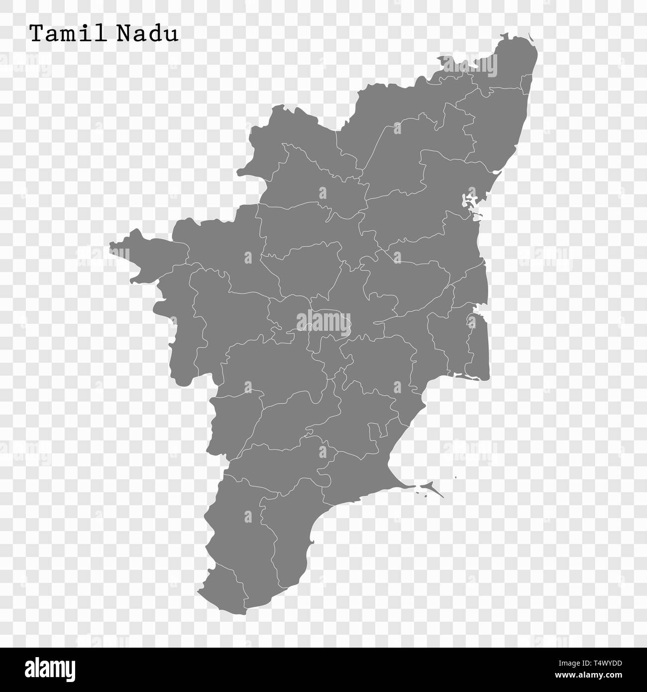 High Quality map of Tamil Nadu is a state of India, with borders of the ...