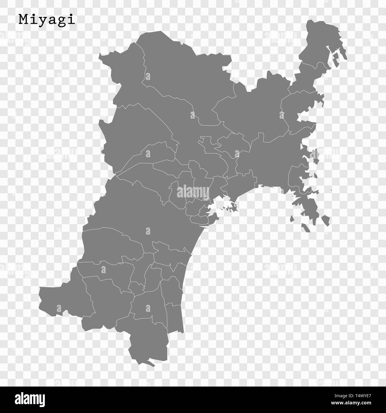 High Quality map of Miyagi is a prefecture of Japan with borders of the ...
