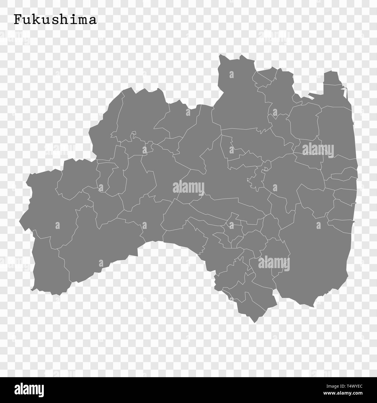 High Quality map of Fukushima is a prefecture of Japan with borders of ...