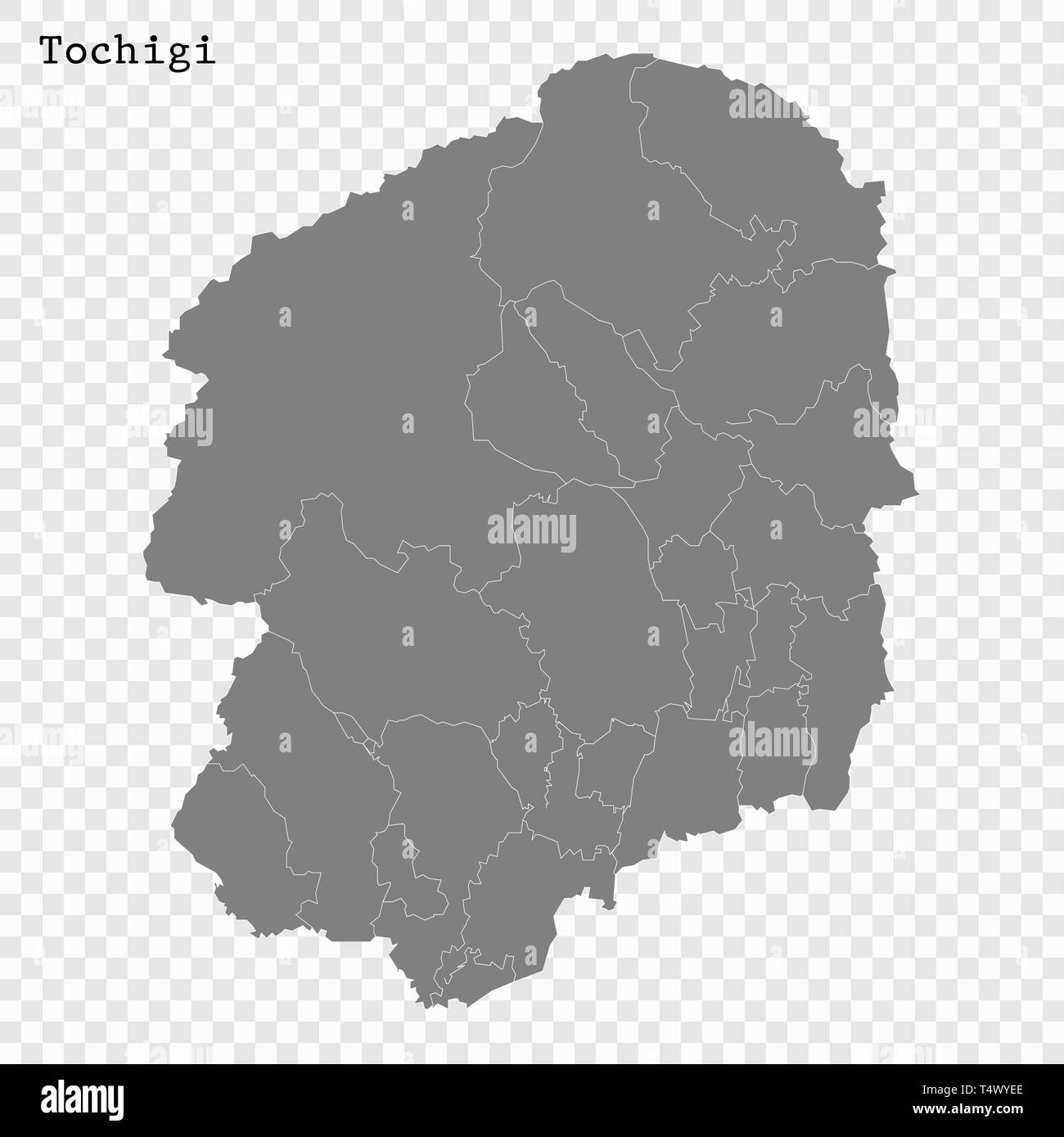 High Quality map of Tochigi is a prefecture of Japan with borders of ...