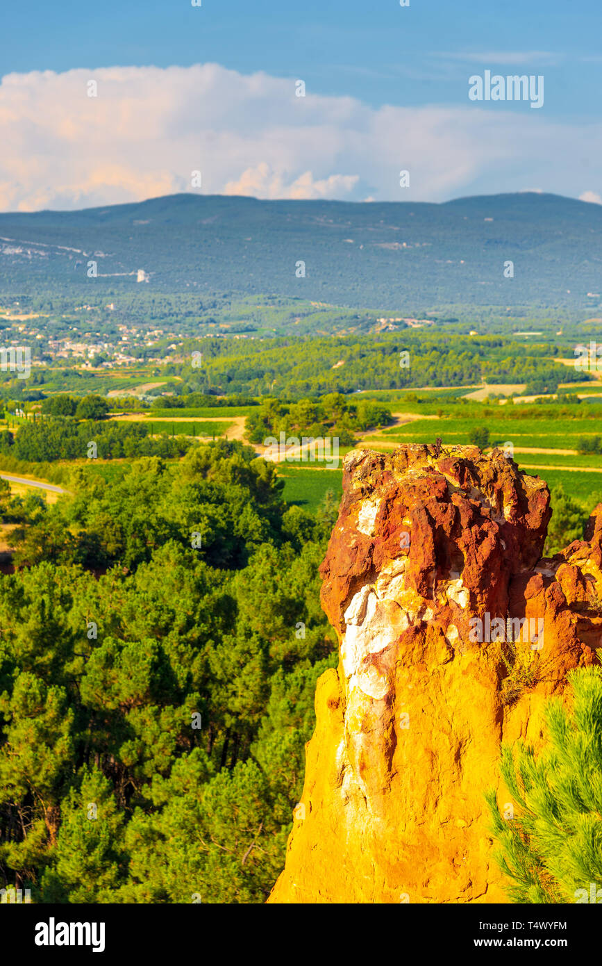 ROUSSILLION, FRANCE / AUGUST 16, 2016: A view of the ochre cliffs of ...