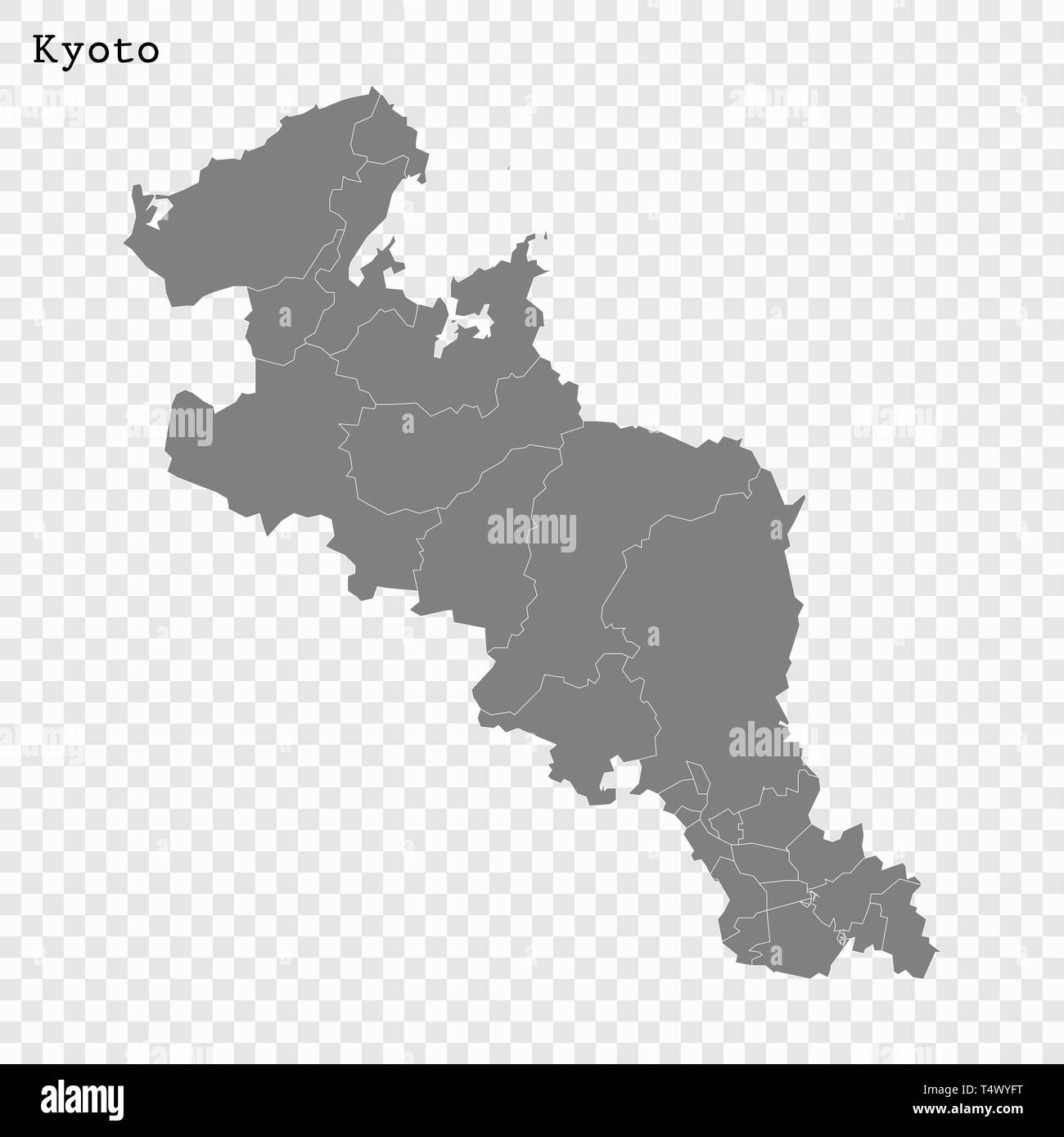 High Quality map of Kyoto is a prefecture of Japan with borders of the ...