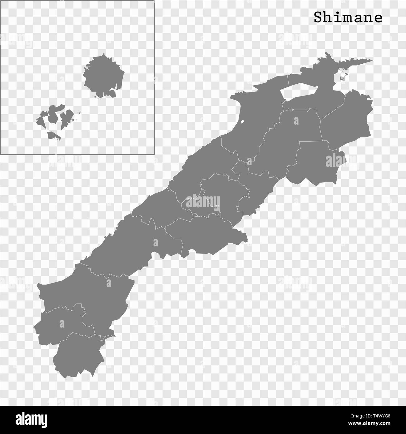 High Quality map of Shimane is a prefecture of Japan with borders of ...