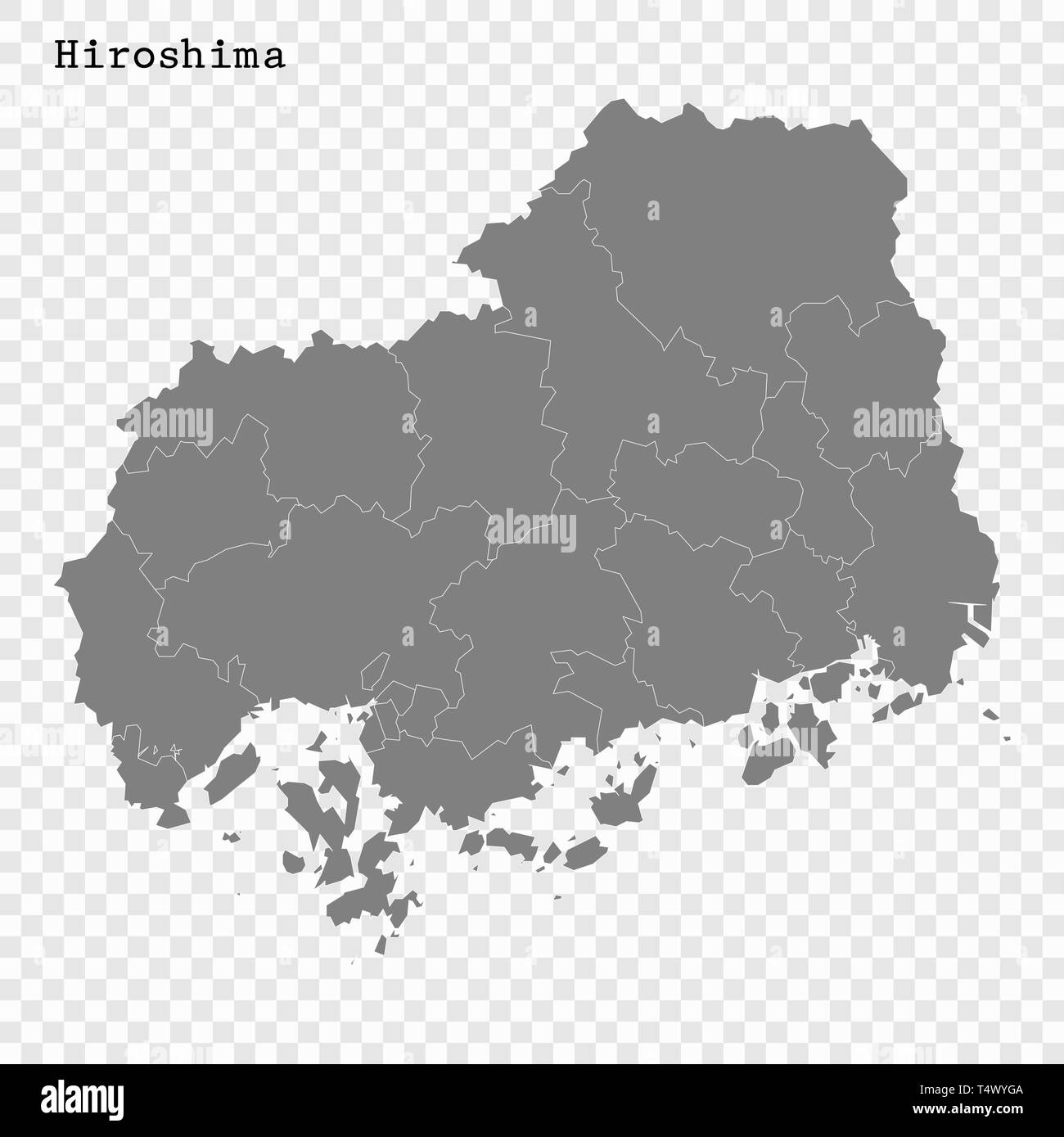 High Quality map of Hiroshima is a prefecture of Japan with borders of ...