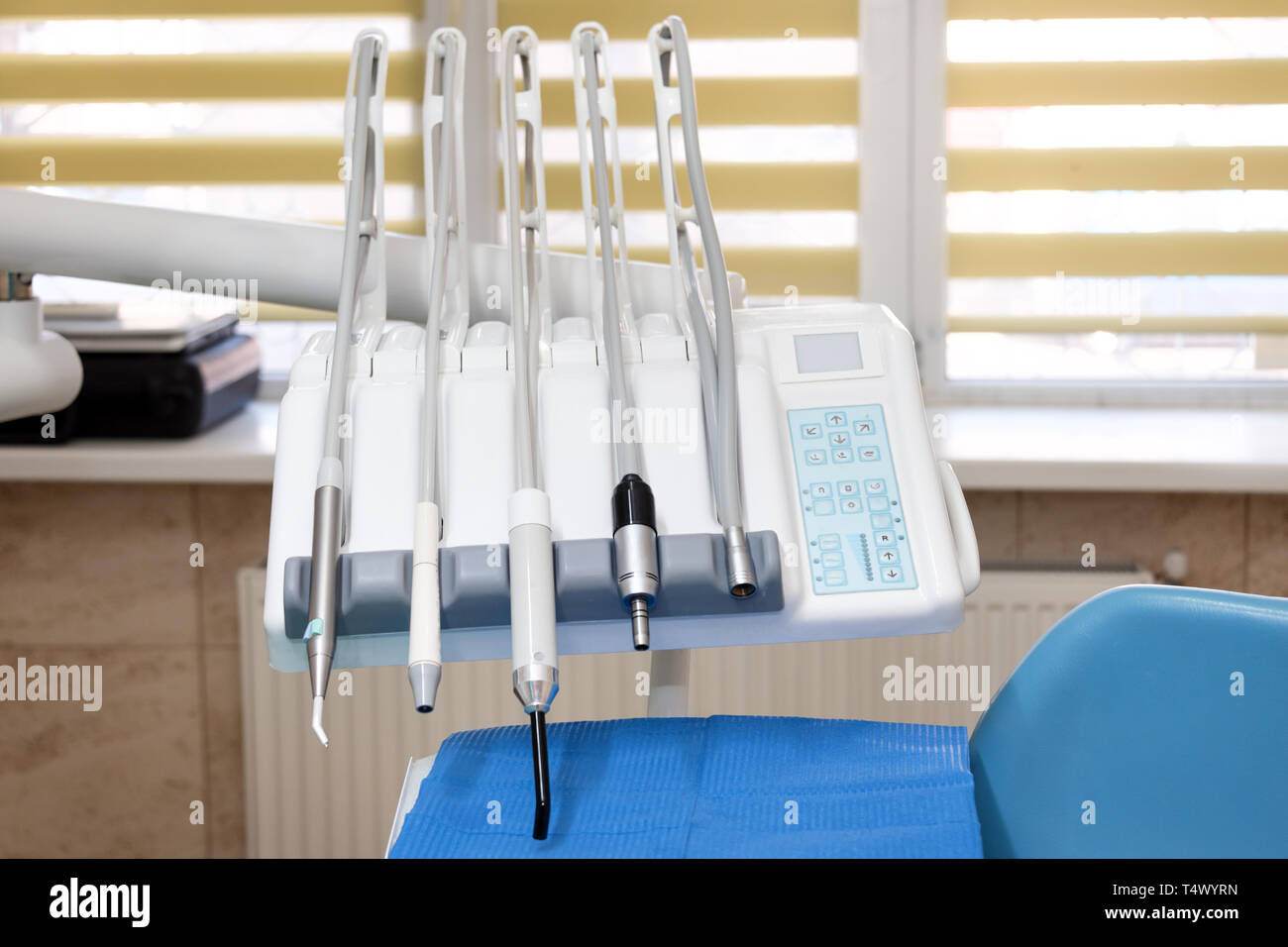 Different dental instruments and tools in a dentists office, dentist ...