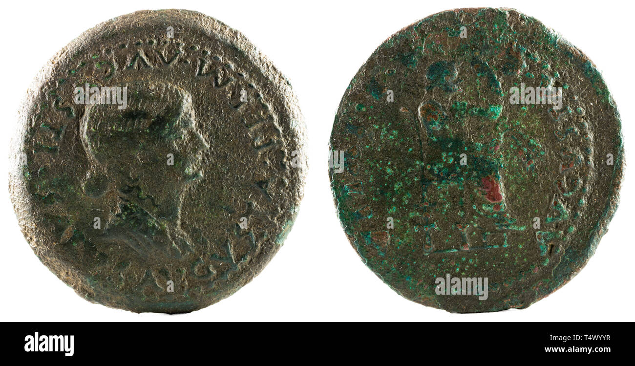 Dupondius. Ancient Roman bronze coin of Emperor Tiberius. Livia. Minted ...