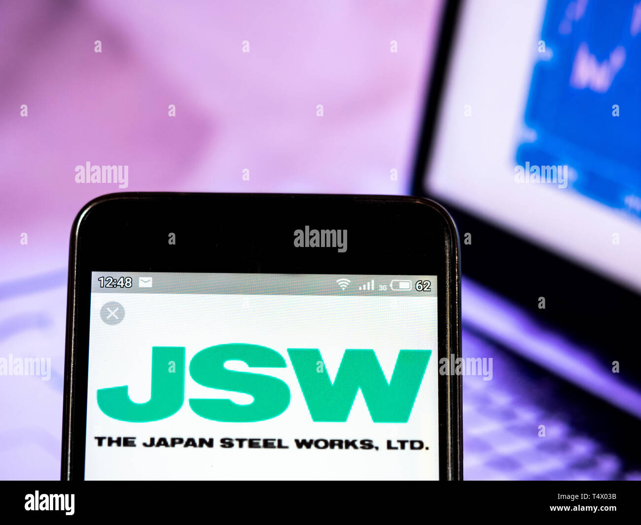 In this photo illustration a The Japan Steel Works, Ltd. seen displayed ...