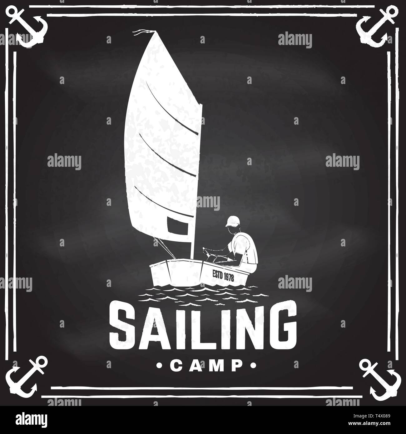 Sailing camp badge. Vector illustration on the chalkboard. Concept for ...