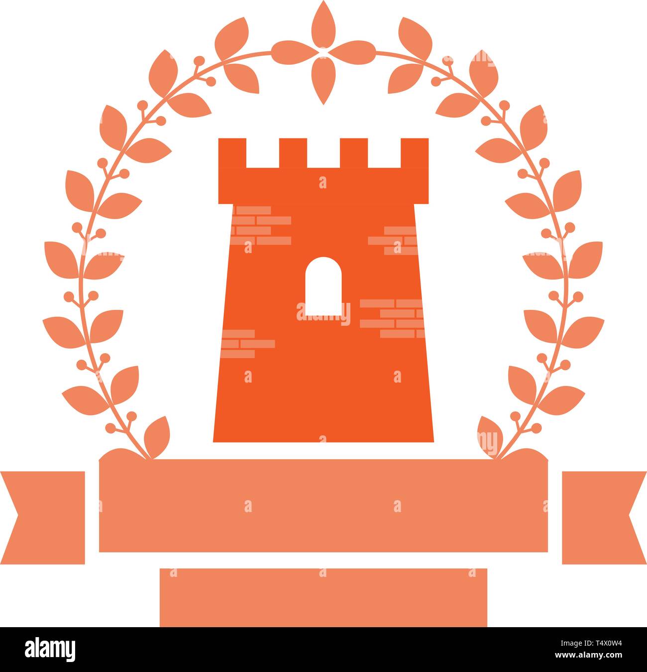 Ancient Castle emblem with laurel and ribbon. Heraldic Coat of Arms for ...