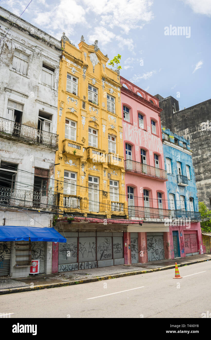 Recife, Brazil - Circa December 2018: Facade of decaying colorful ...