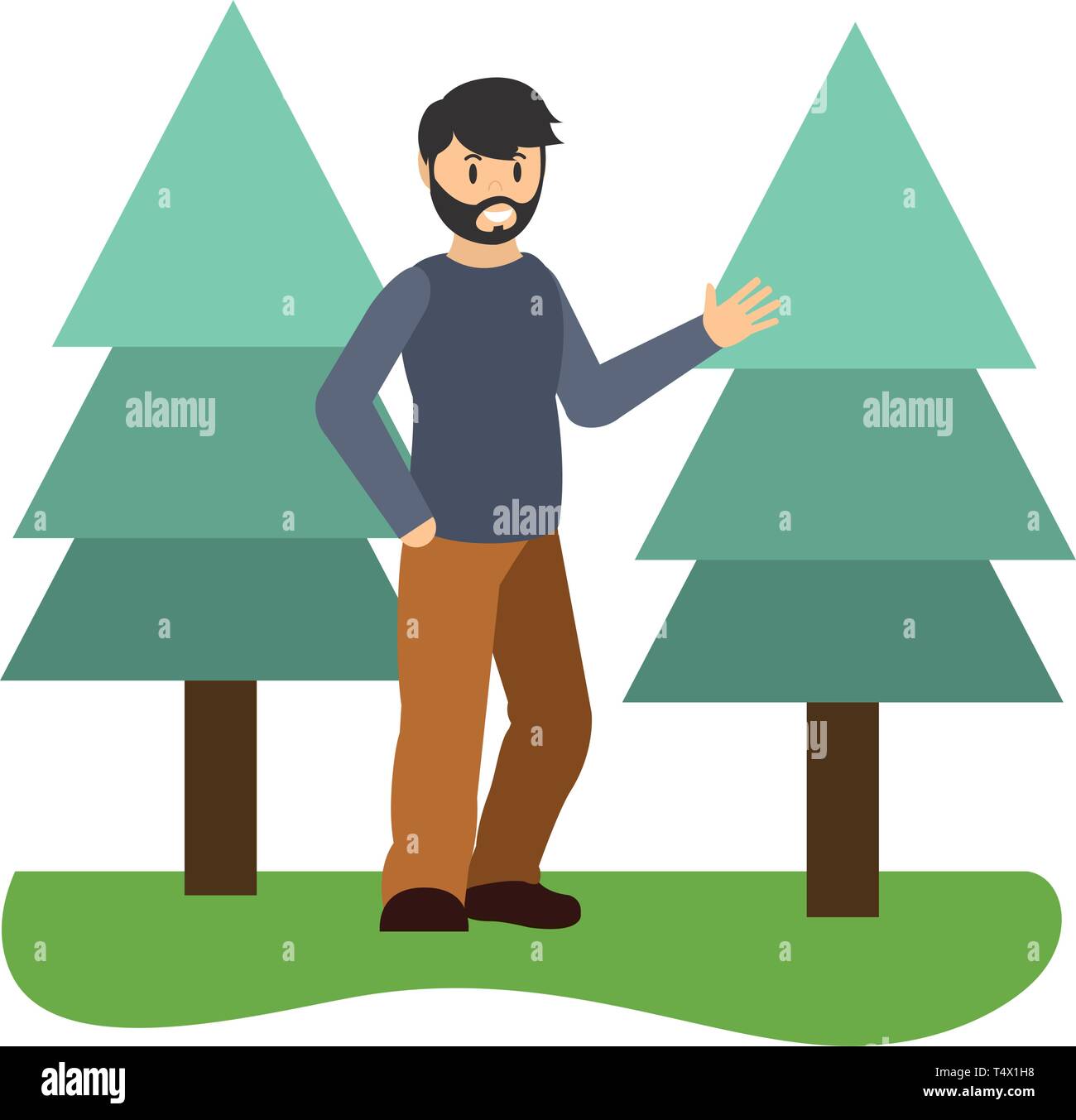 Young man smiling cartoon at nature park outdoors vector illustration ...