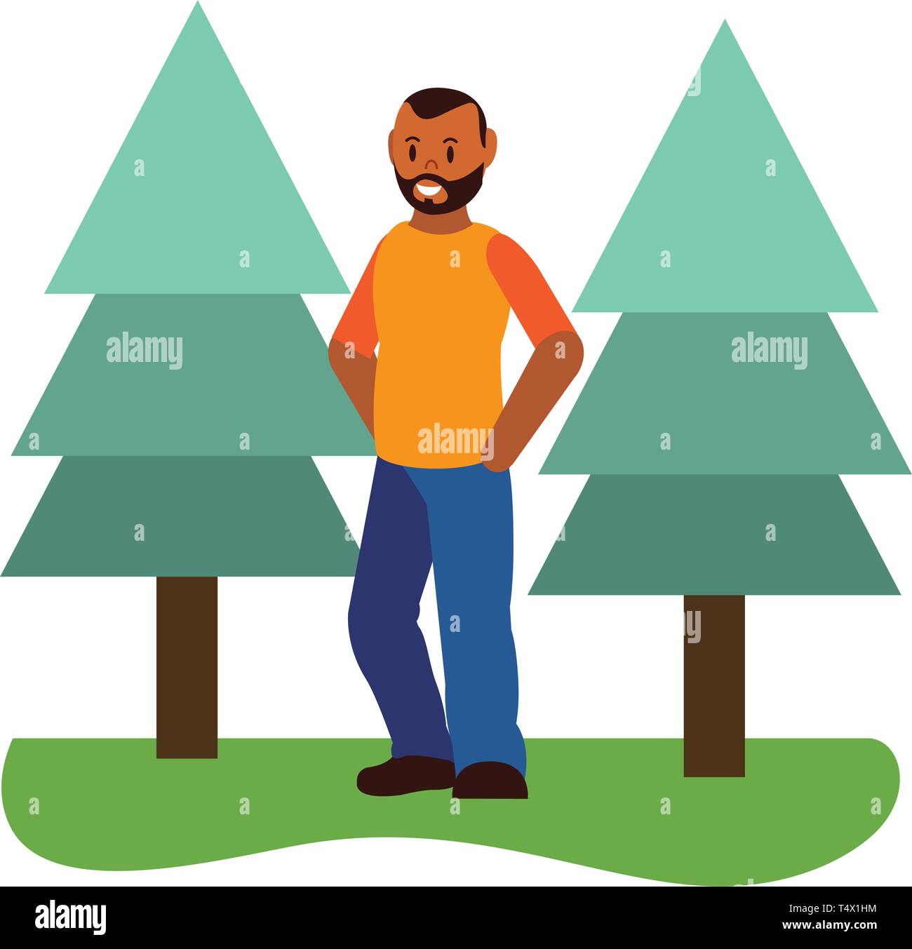 Young man smiling cartoon at nature park outdoors vector illustration ...