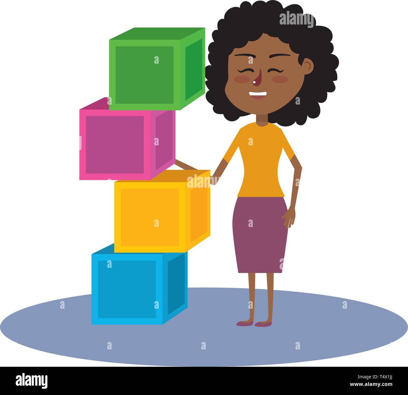 elementary school teacher with cubes cartoon vector illustration ...