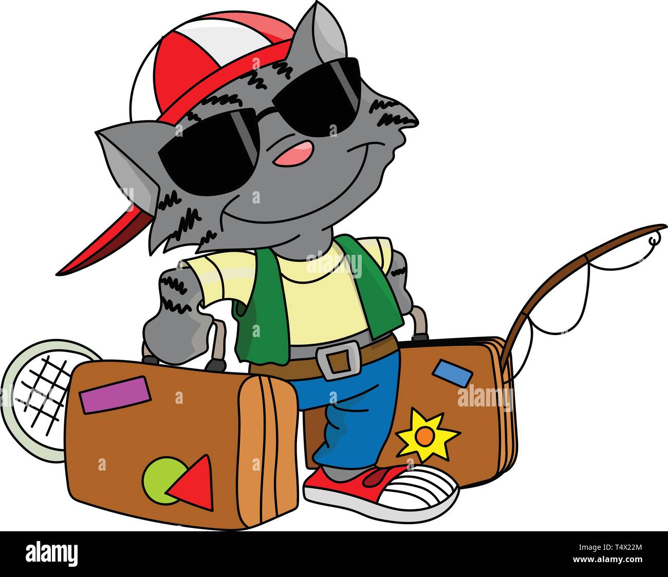 Cartoon cat going on a summer vacation vector illustration Stock Vector ...