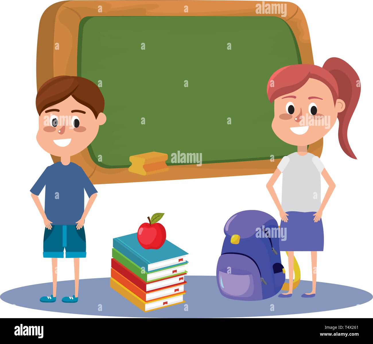 elementary school students in front board cartoon vector illustration ...